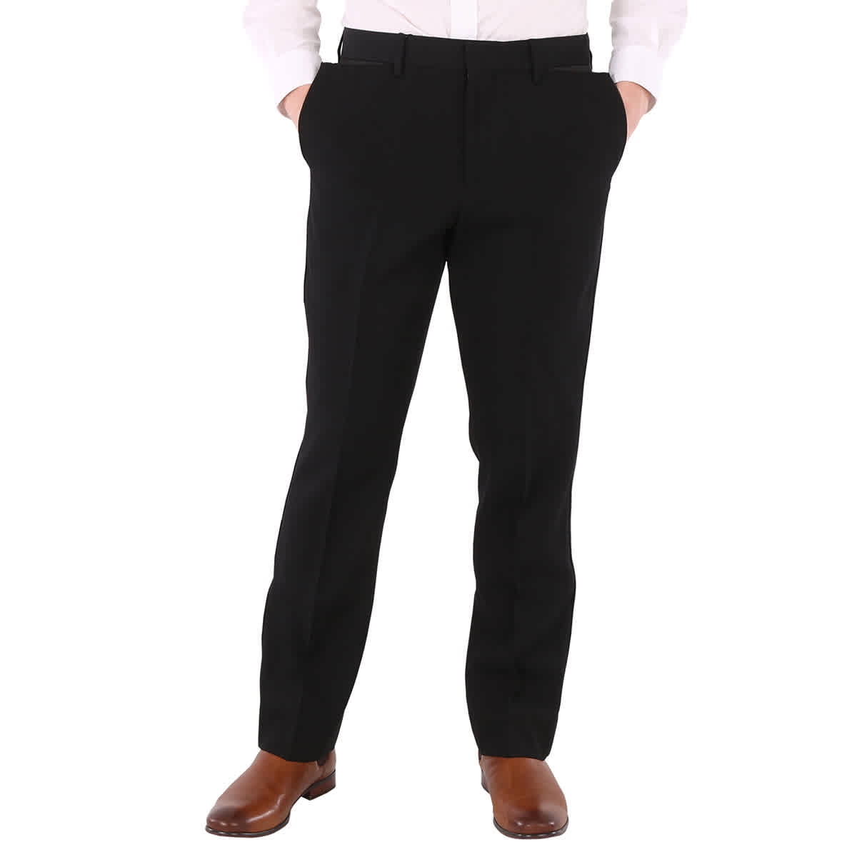 Burberry Men's Black Slim Fit Silk Satin Detail Wool Tailored Trousers ...