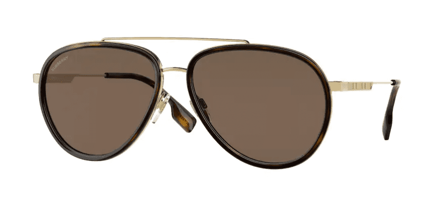 Burberry, Unisex Aviator Sunglasses, BE 3125, Gold Metal Frame 59mm ...