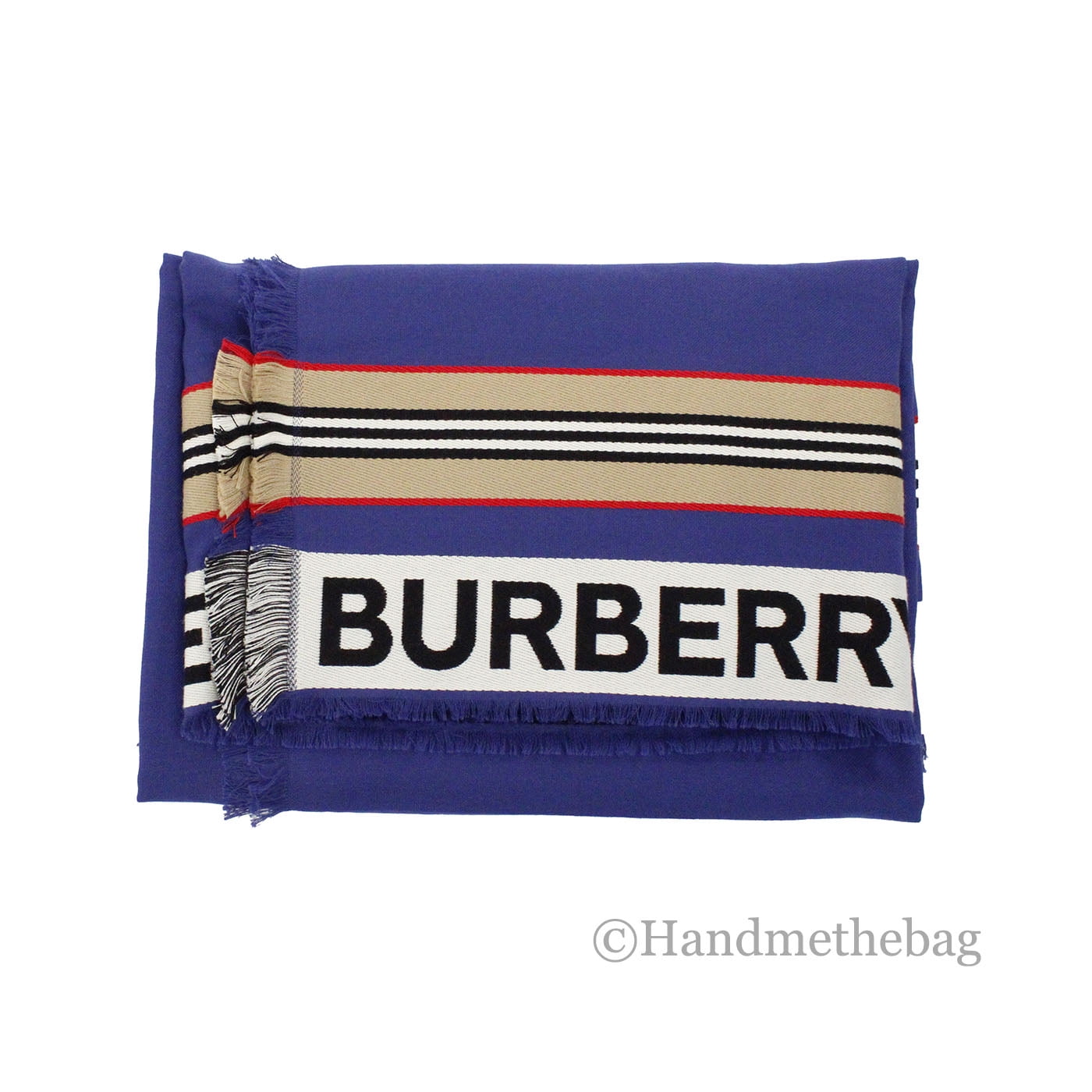Burberry Ribbon Denim Blue England Heritage Stripe Cotton Scarf ...