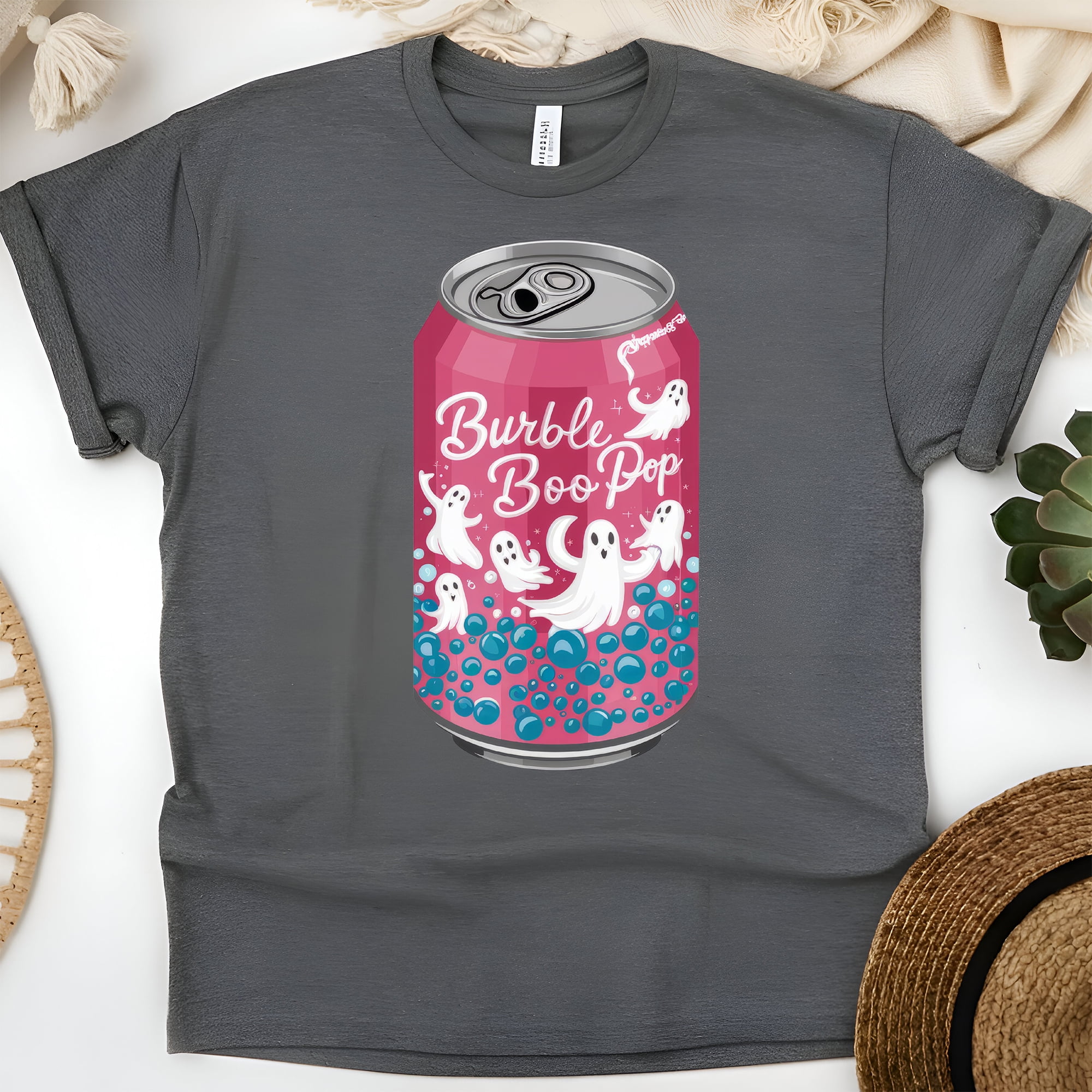 Burble Boo Pop T-Shirt | Cute Soda Can Ghost Drink Pastel Halloween Tee ...
