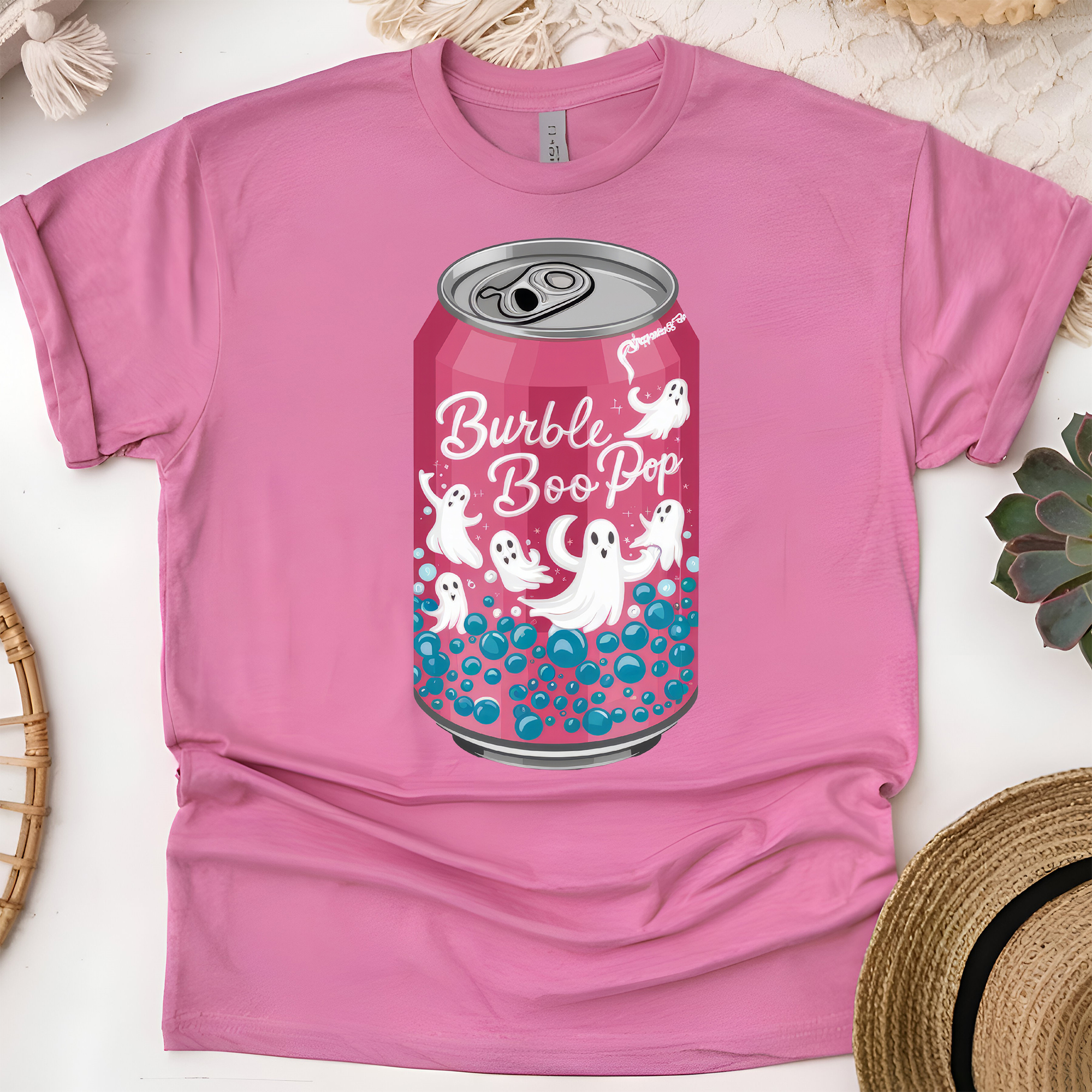 Burble Boo Pop T-Shirt | Cute Soda Can Ghost Drink Pastel Halloween Tee ...