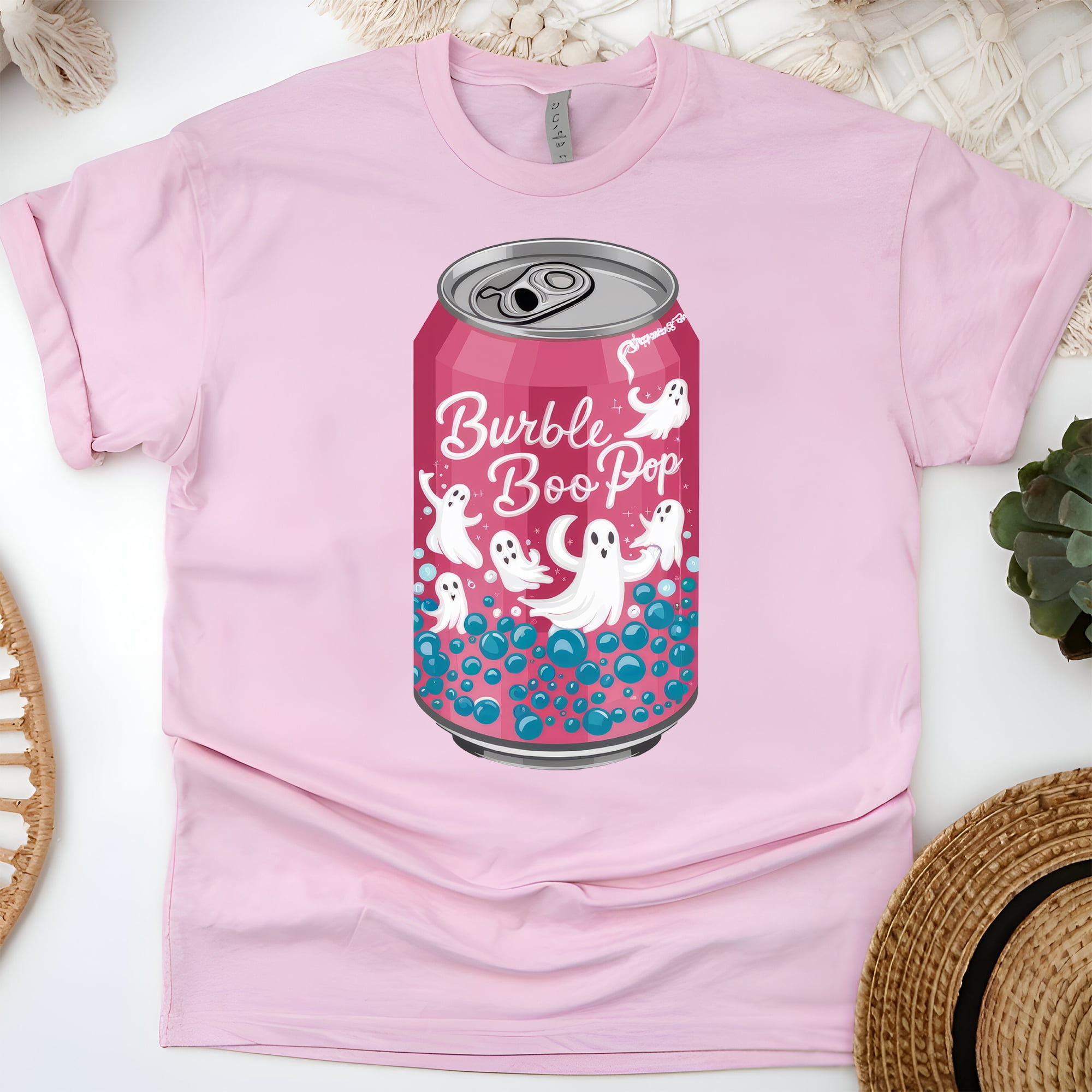 Burble Boo Pop T-Shirt | Cute Soda Can Ghost Drink Pastel Halloween Tee ...
