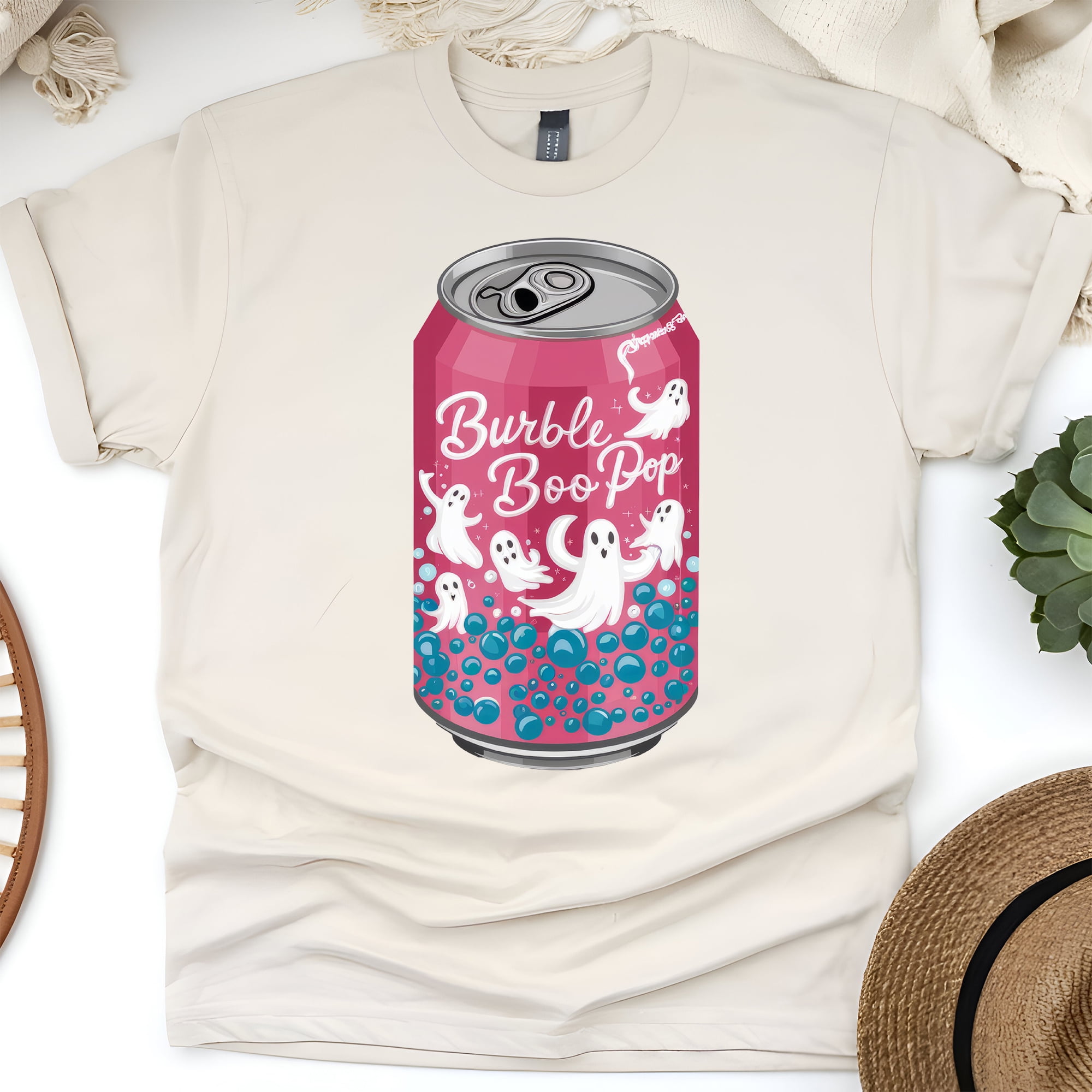 Burble Boo Pop T-Shirt | Cute Soda Can Ghost Drink Pastel Halloween Tee ...