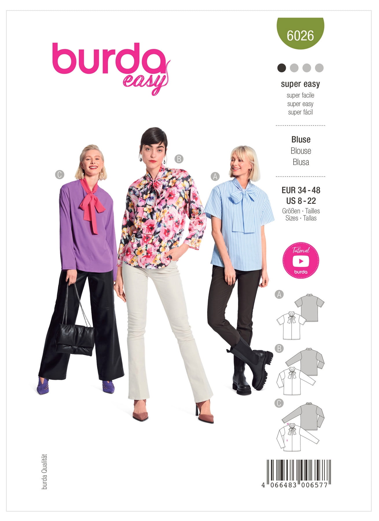 Burda Sewing Pattern 6026 Tops 8-22 (34-48) - Walmart.com