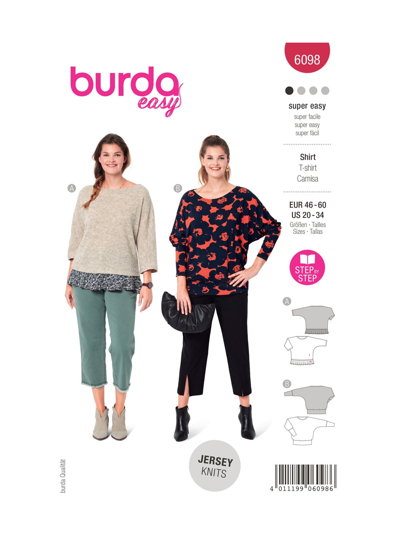 Burda Sewing Pattern 6098 Tops 20-34 (46-60) - Walmart.com