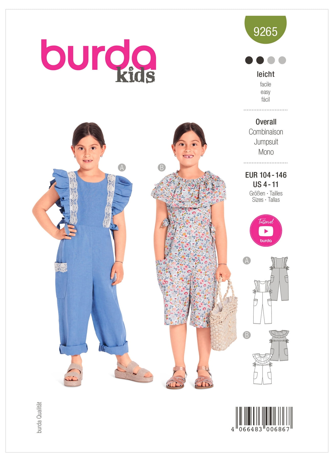 Burda Sewing Pattern 9265 Jumpsuits 4m - 11m (104 - 146) - Walmart.com