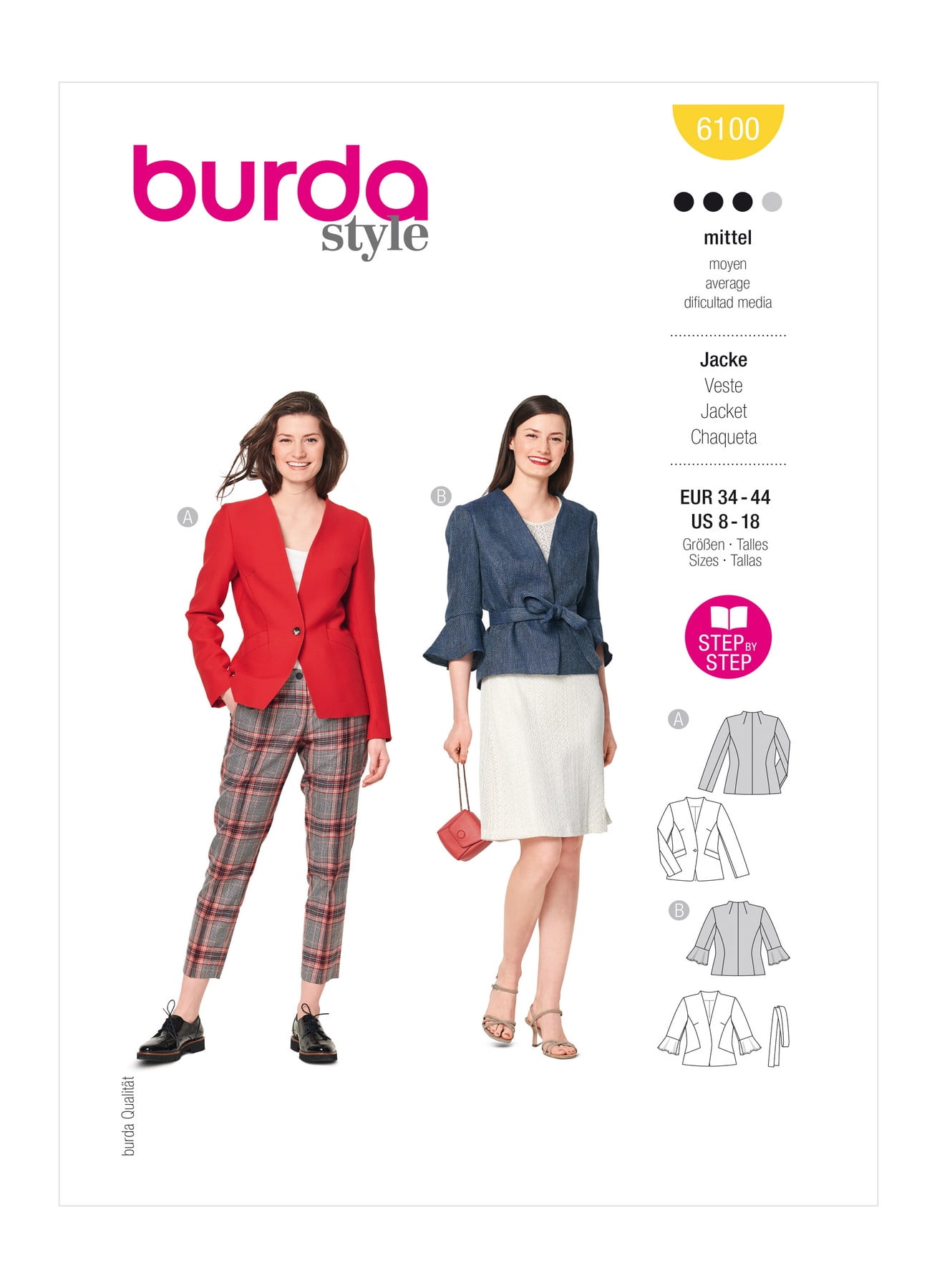 Burda Style Sewing Pattern 6100 - Misses' Jackets, Size: A (8-10-12-14 ...
