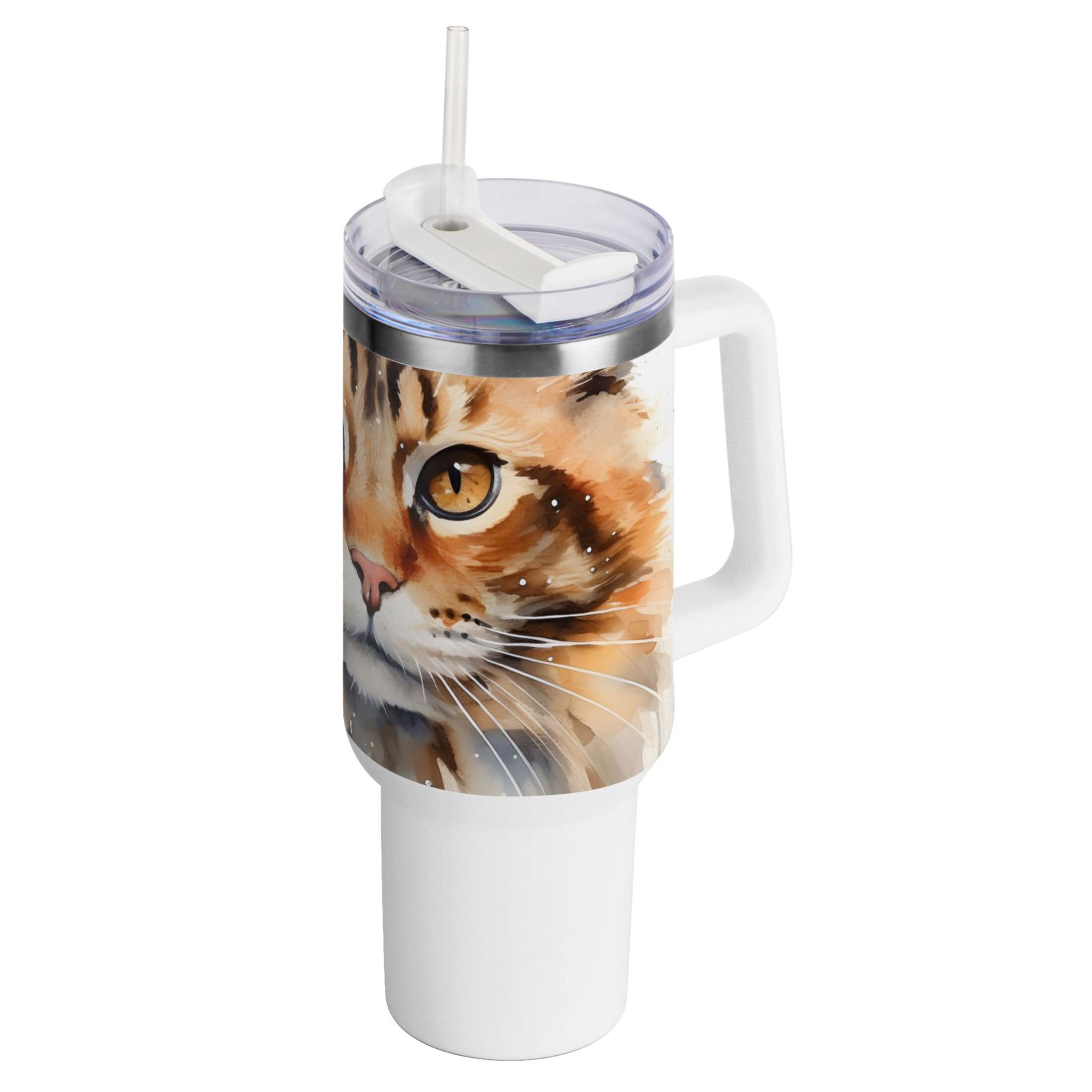 Burdine Cat 40 oz Tumbler with Handle Insulated Travel Mug Lid Straw ...