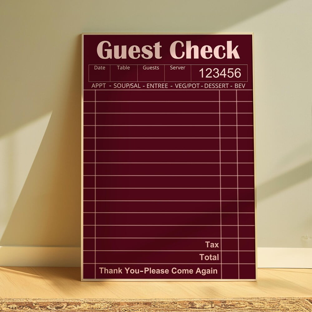 Burg.Undy Red Blank Guest Check Poster, Trendy Wall Art, Apartment Wall ...