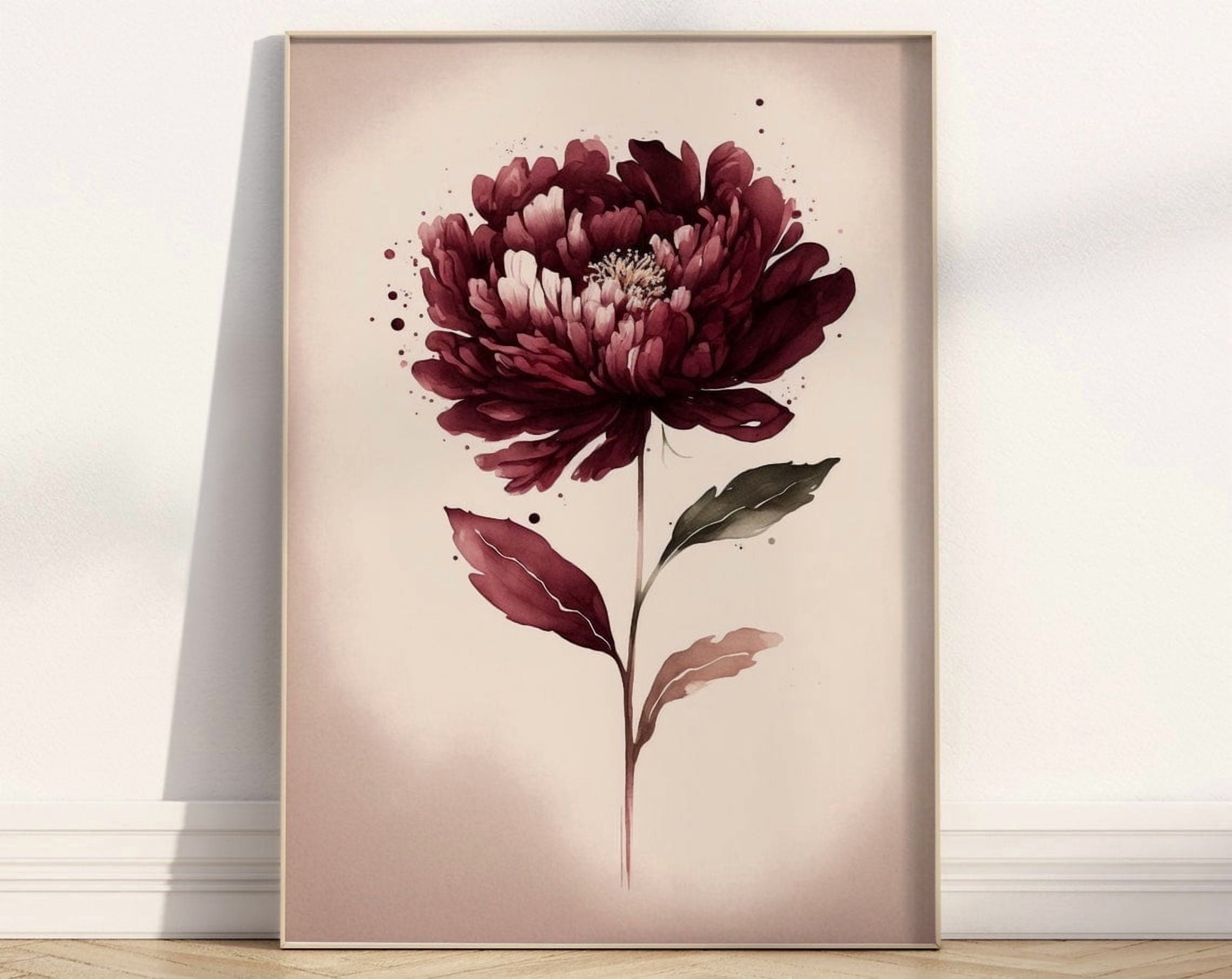Burg.undy Wall Art Print Rose Flower Botanical Contemporary Boho ...