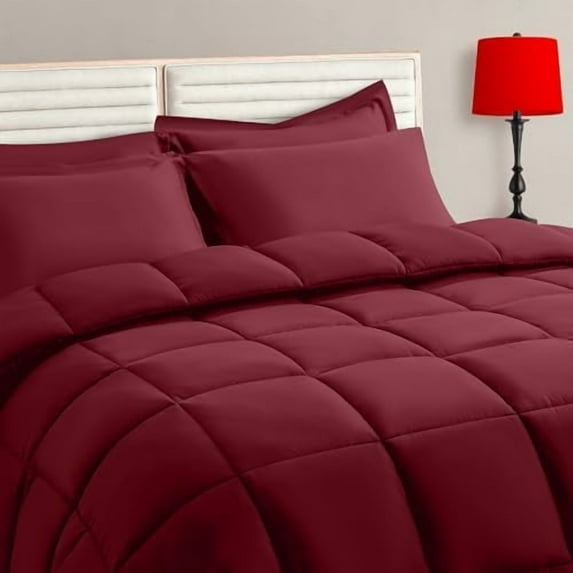 Burgandy Queen Size Comforter Set - 7 Pieces, Bed in a Bag Bedding Sets ...