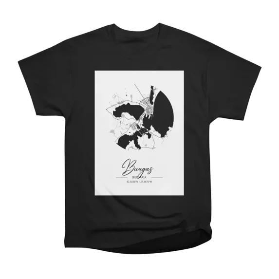 Burgas Bulgaria Black Water City Map T-Shirt Tee Gift For Him Merch For ...