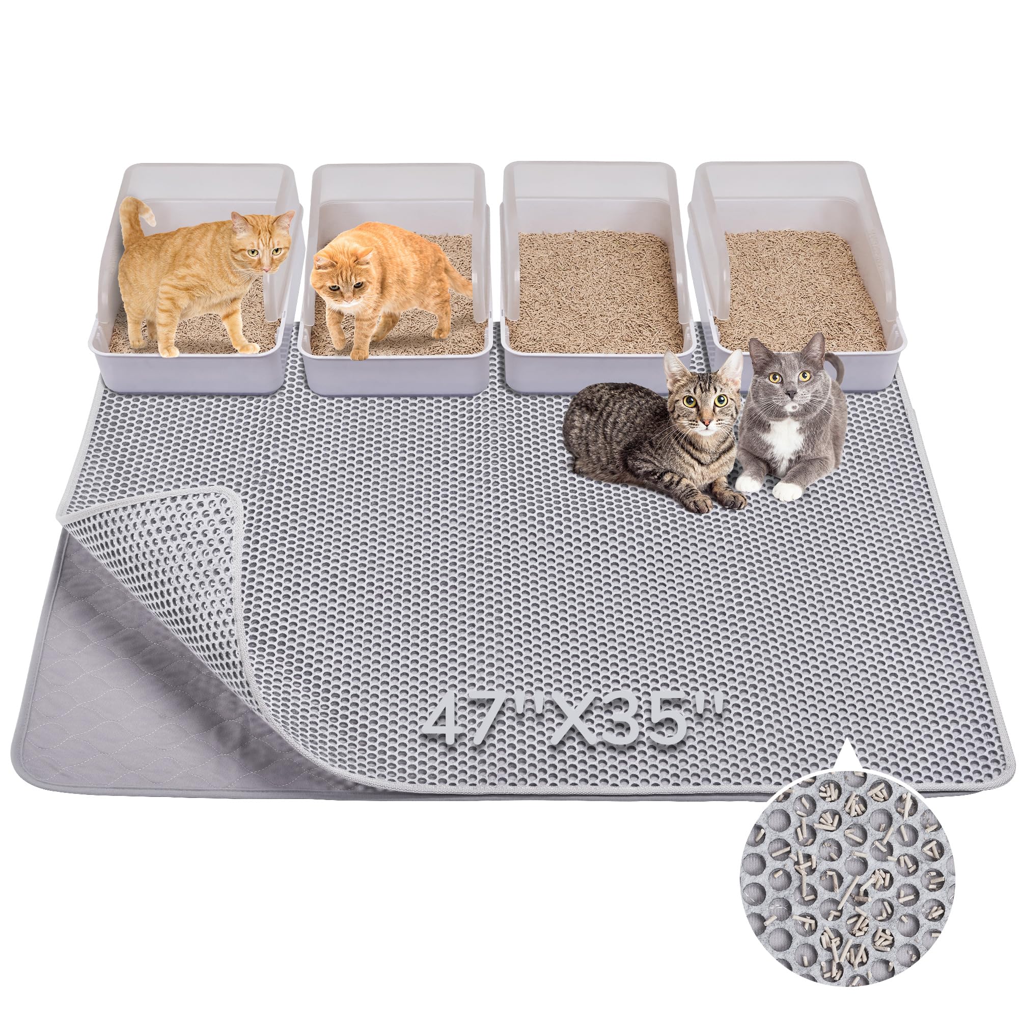BurgeonNest Cat Litter Mat 47" x 35" Upgraded Felt & Fabric Material ...