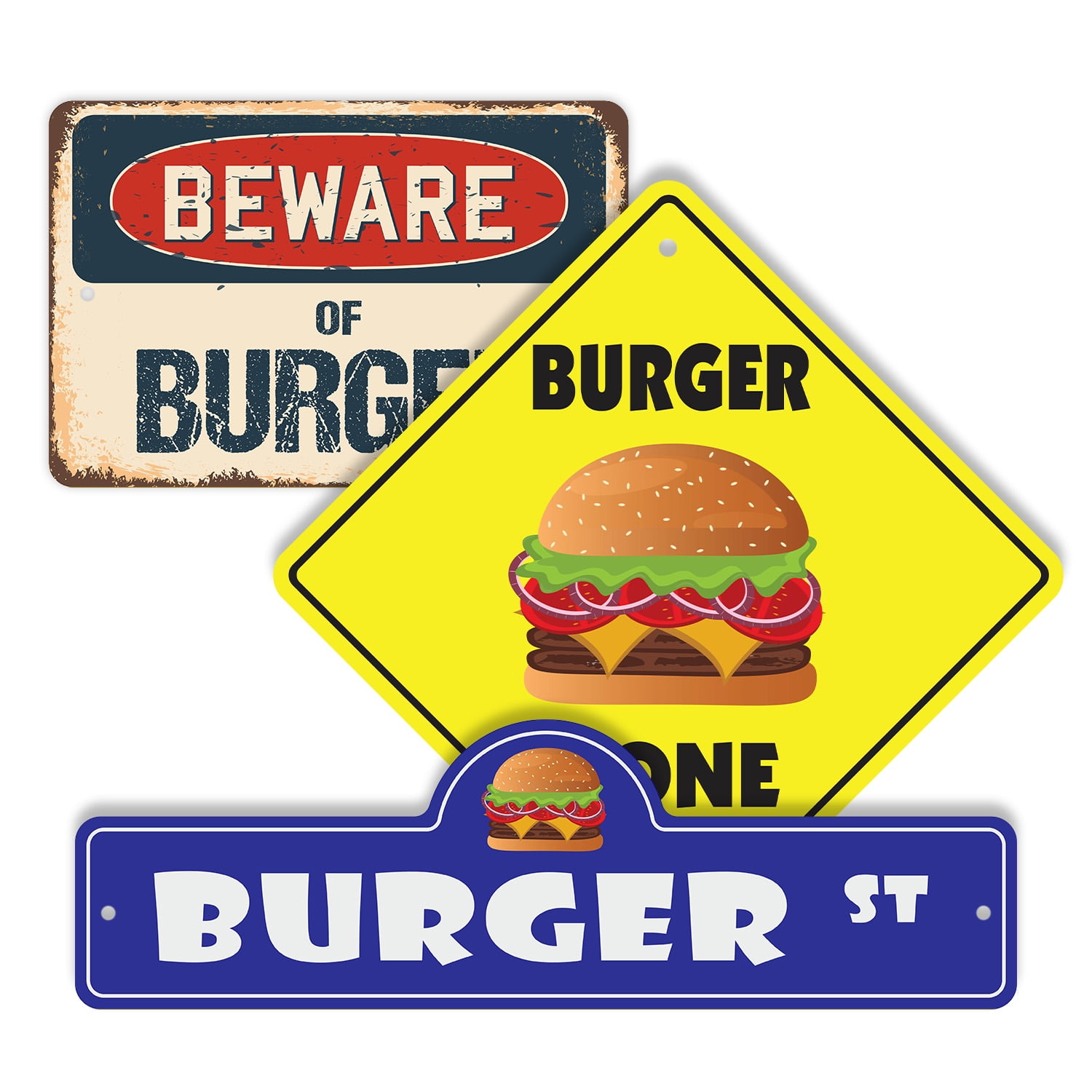 Burger (3 Pack) Large Plastic Street Sign Crossing Sign Warning Sign ...