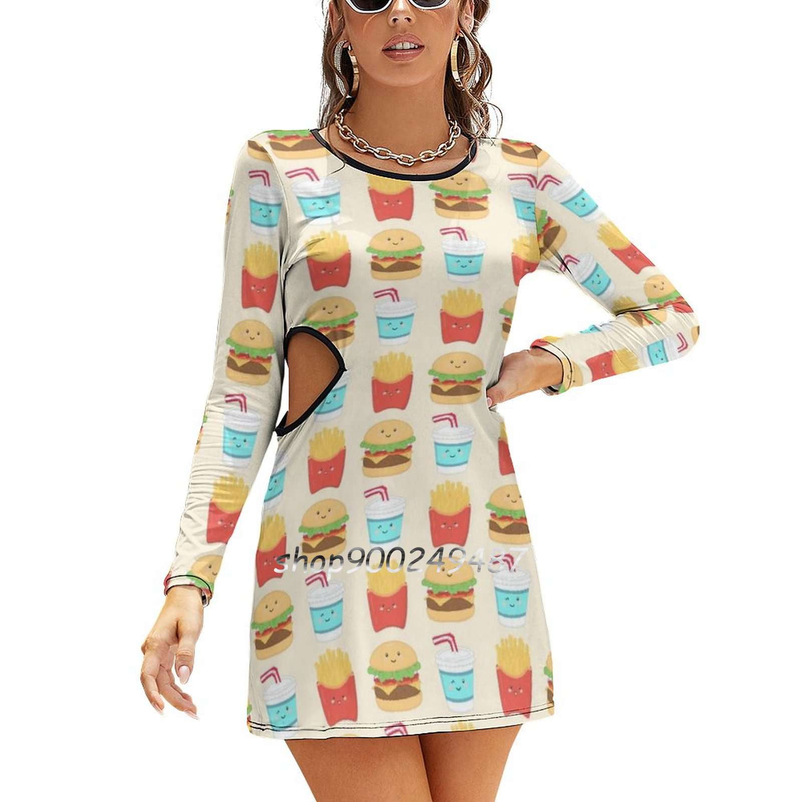 Burger Buddies Repeating Pattern Sweet Elegant Dress Women Korean ...