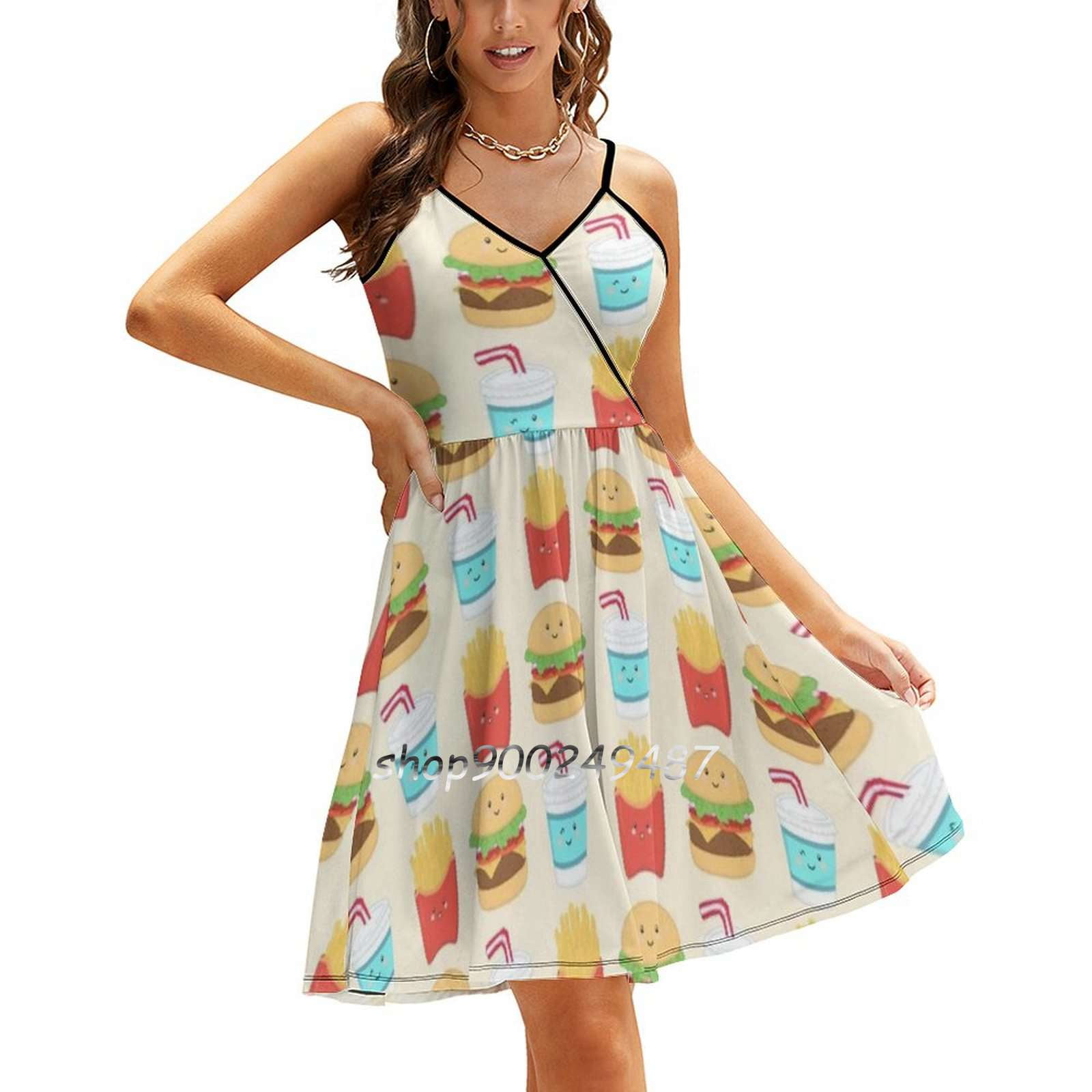 Burger Buddies Repeating Pattern Sweet Elegant Dress Women Korean ...