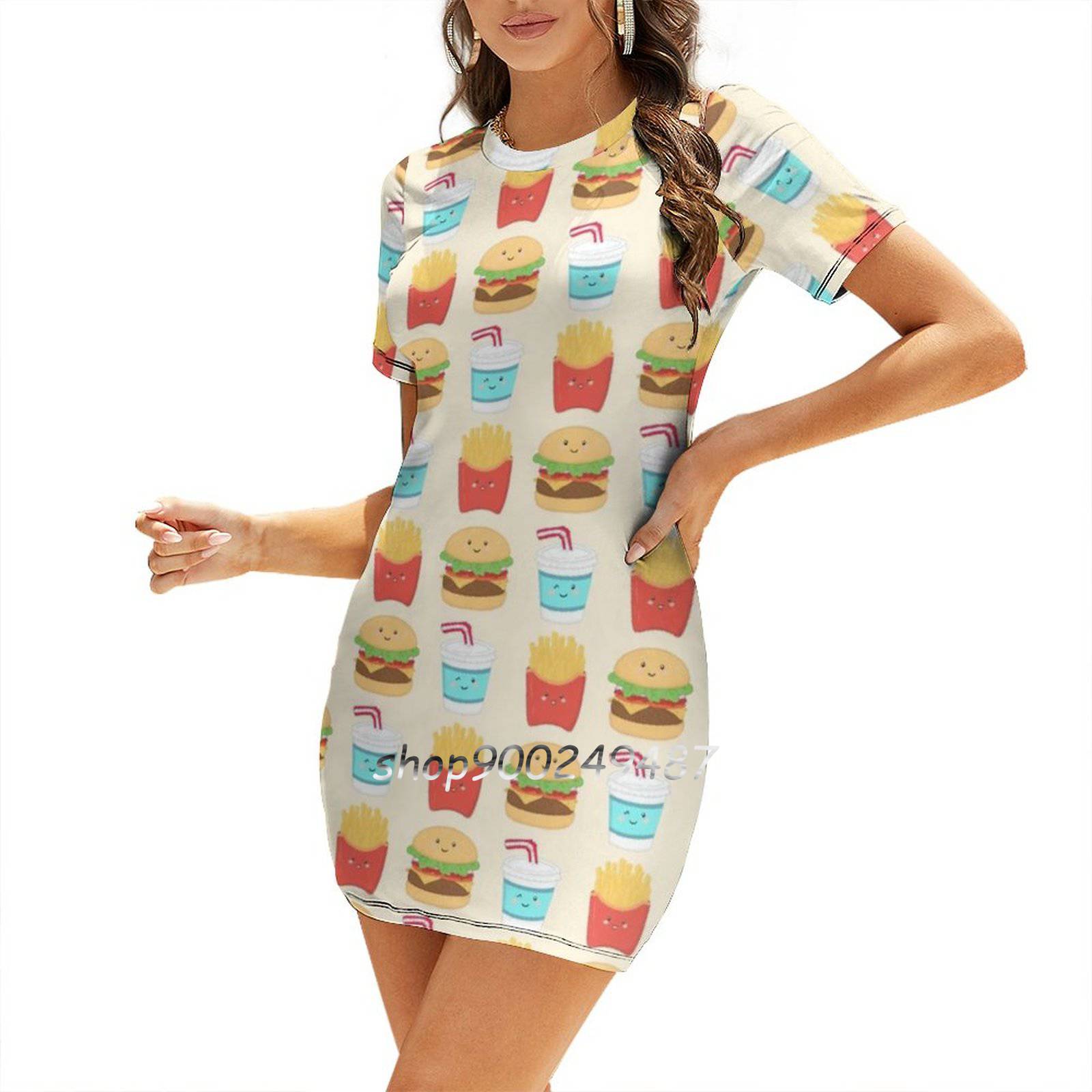 Burger Buddies Repeating Pattern Sweet Elegant Dress Women Korean ...