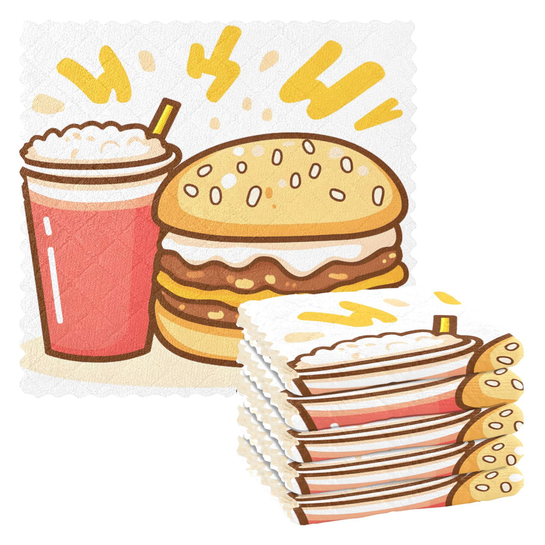 Burger Cola Dish Towels 6 Pack Kitchen Cleaning Dish Cloths Absorbent ...