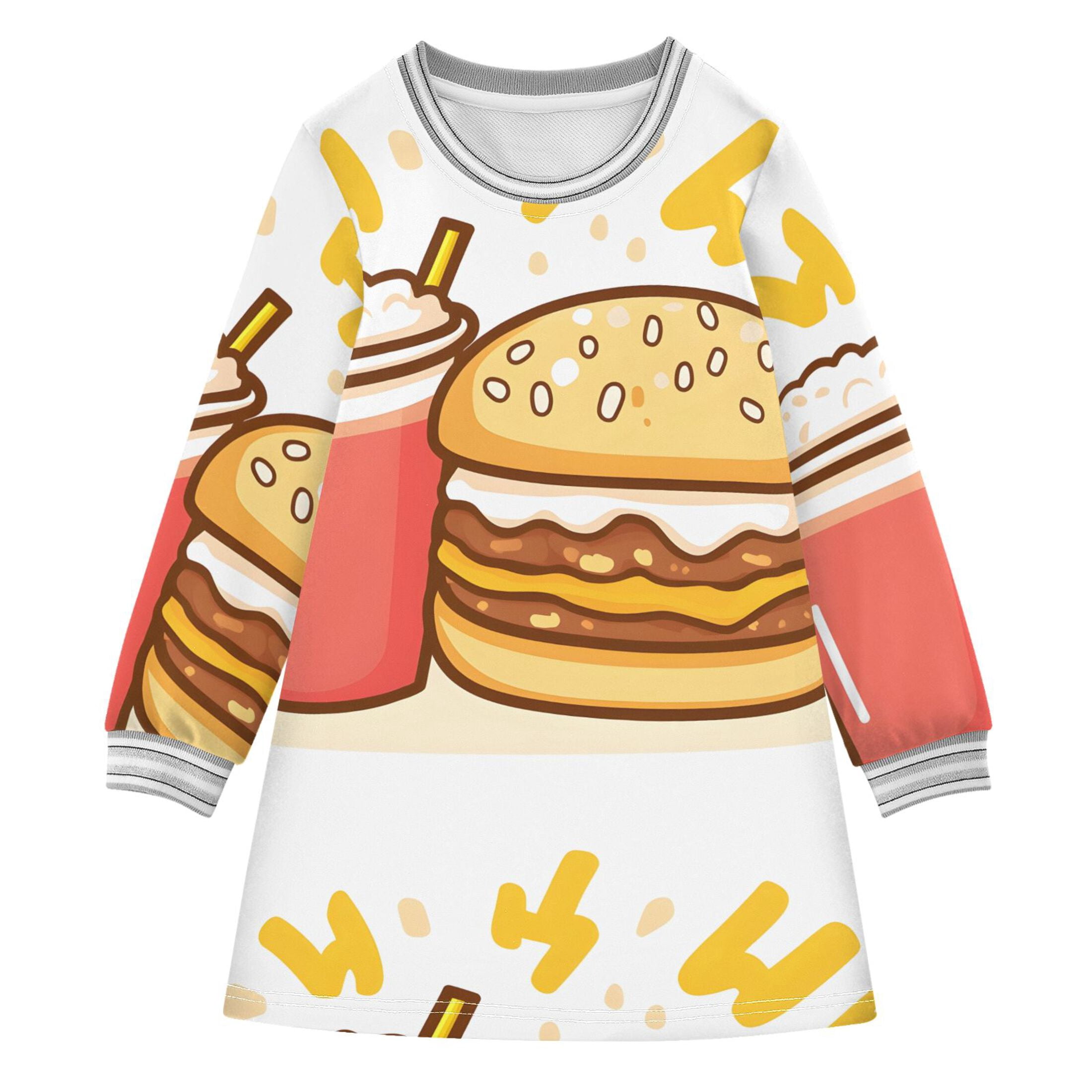 Burger Cola Girls'long-sleeved dress Thickened A-dress Warm Dress Basic ...