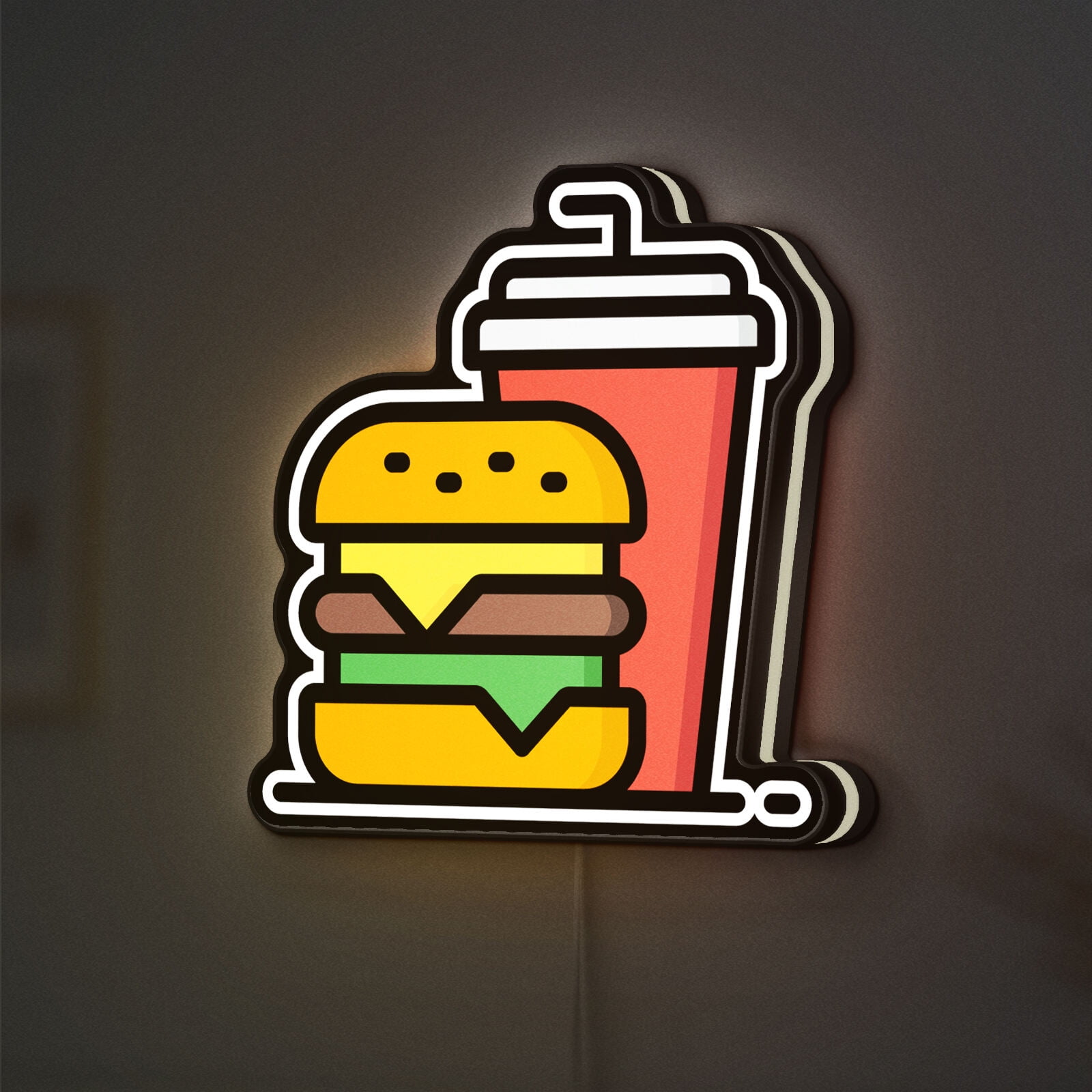 Burger and Drink 3D Novelty Light Box, Fast Food Wall Art, Night Light ...