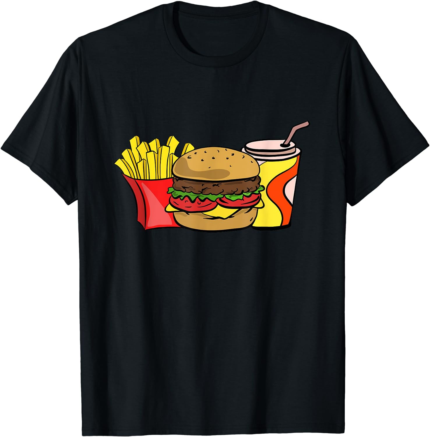 Burger French Fries Drink Menu Fast Food Love T-Shirt Black - Walmart.com