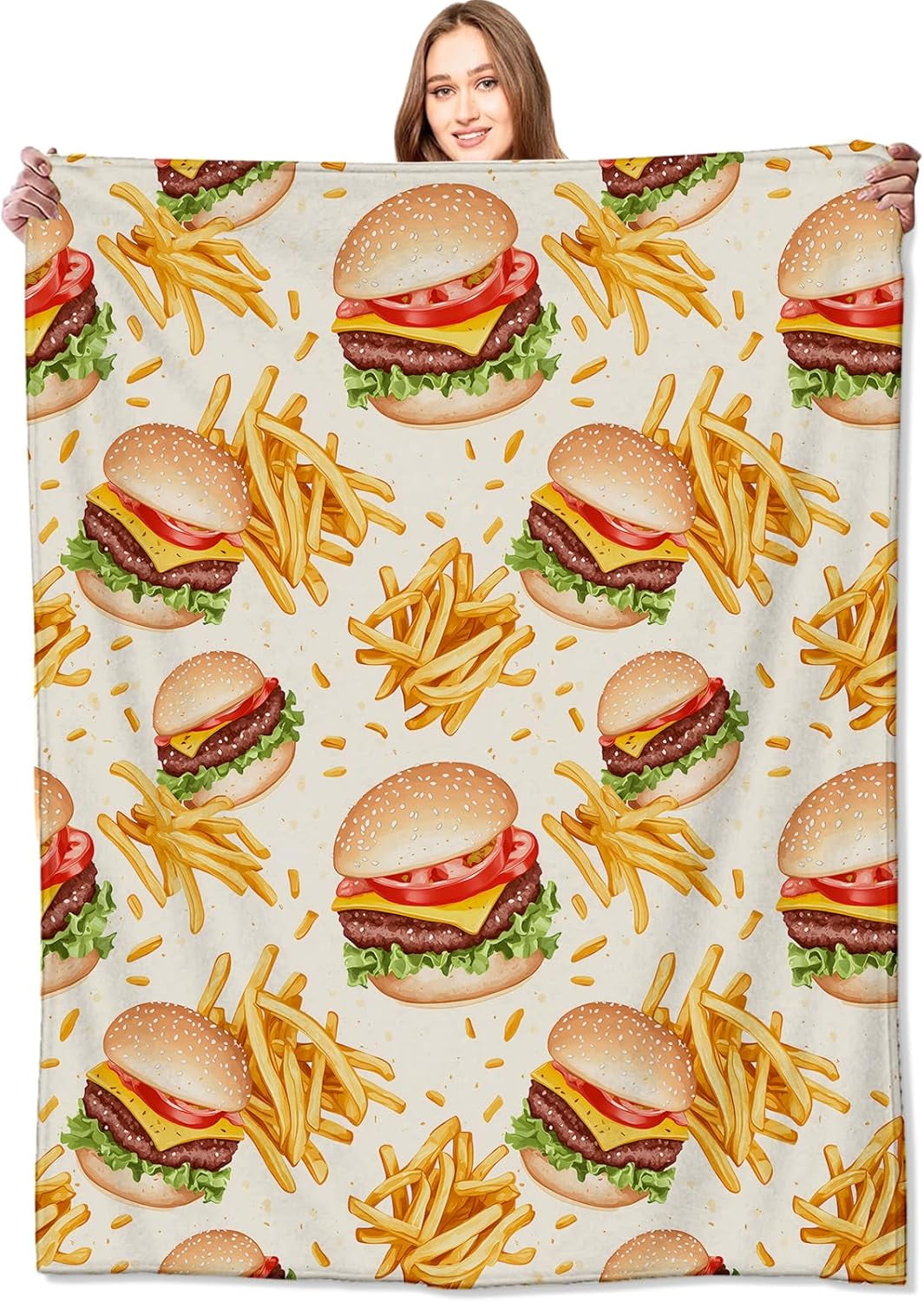 Burger and Fries Blanket Fun Fast Food Throw Blankets with Juicy ...