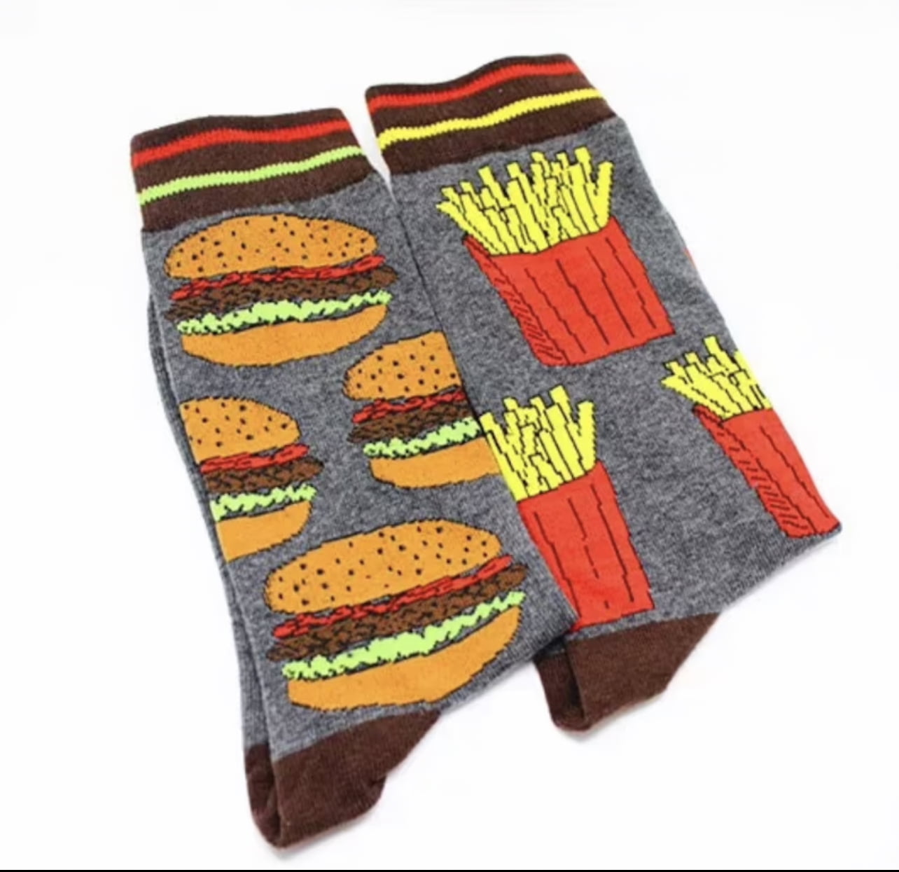 Burger & Fries Cartoon Socks, Womens & Mens Fun Novelty Crew Character ...