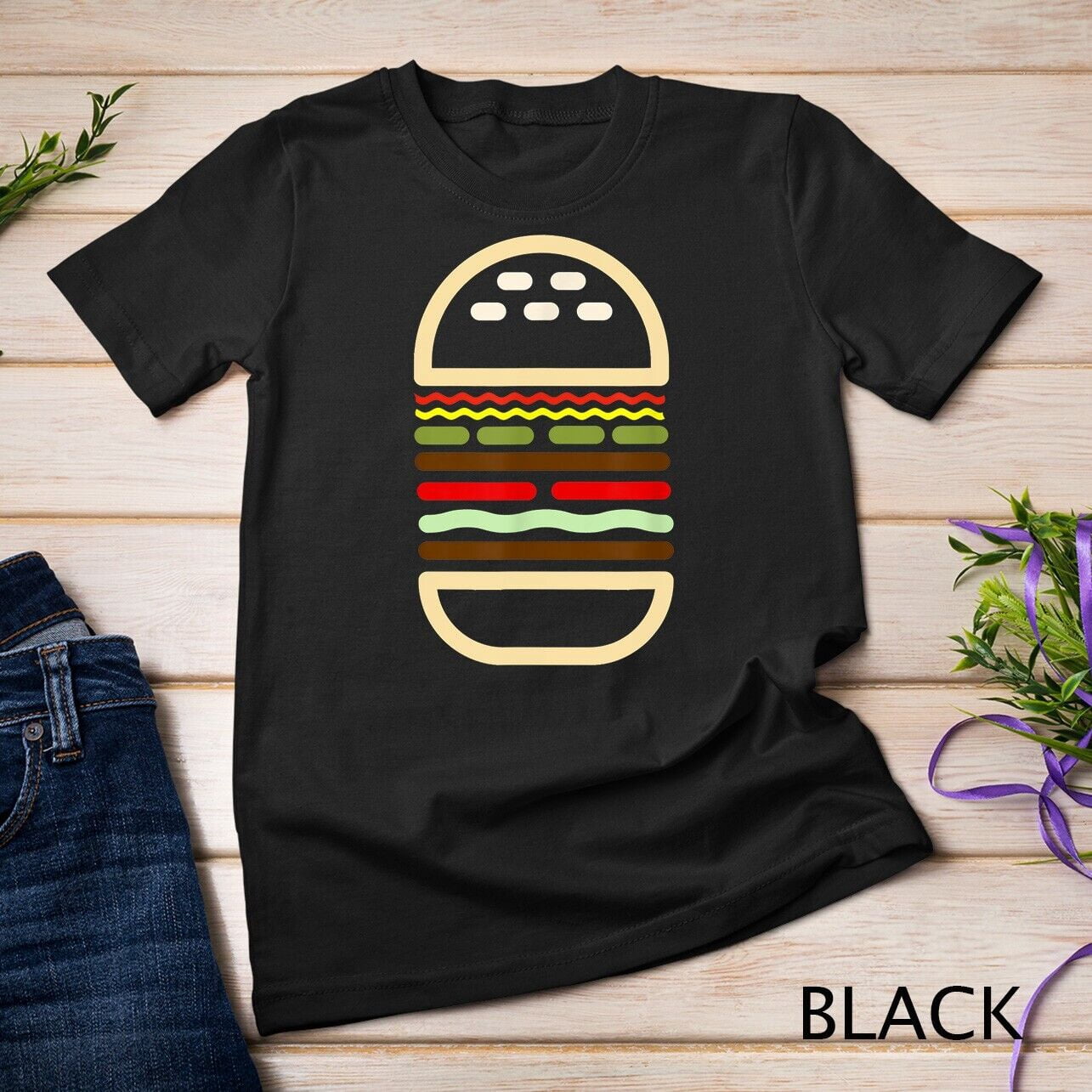 Burger Graphic T-Shirt - Hamburger Art Fast Food Unisex T-shirt ...