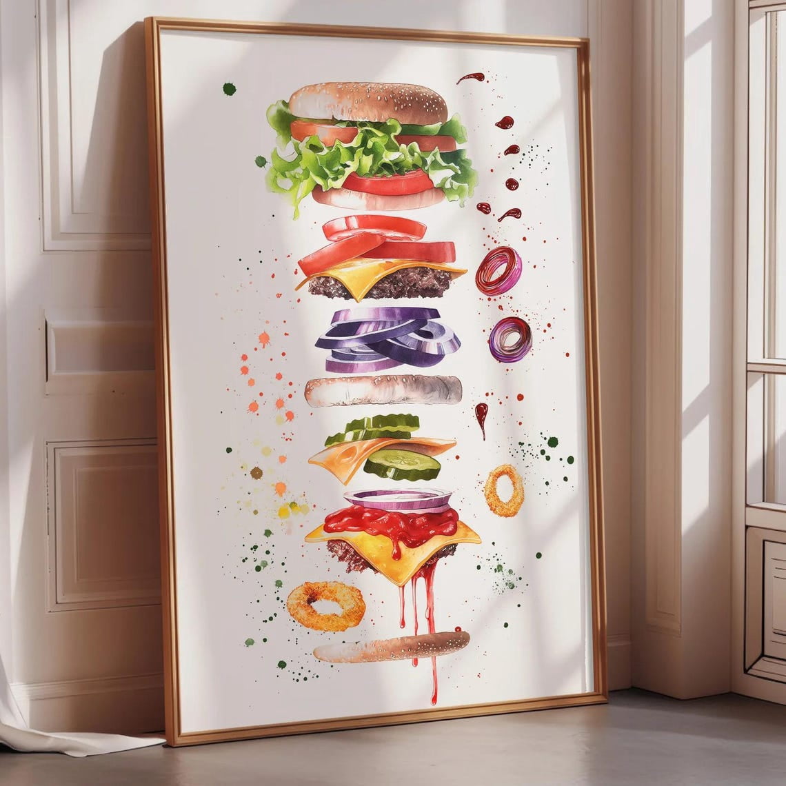 Burger Ingredients Wall Art Food Modern Kitchen Decor Fast Food ...