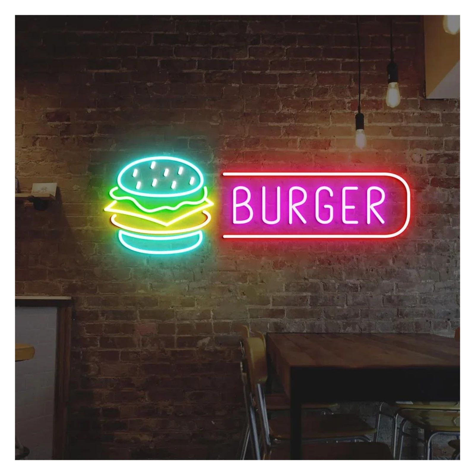 Burger Neon Sign USB Powered Adjustable Brightness Hamburger Neon ...