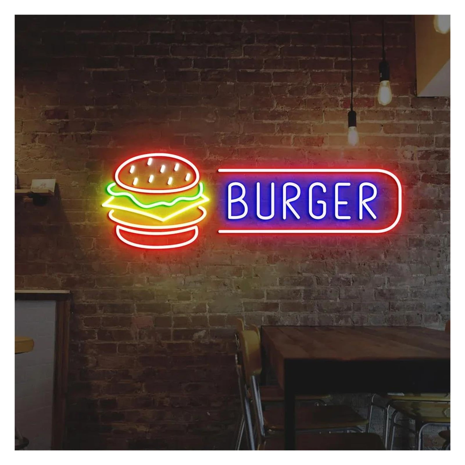 Burger Neon Sign USB Powered Adjustable Brightness Hamburger Neon ...