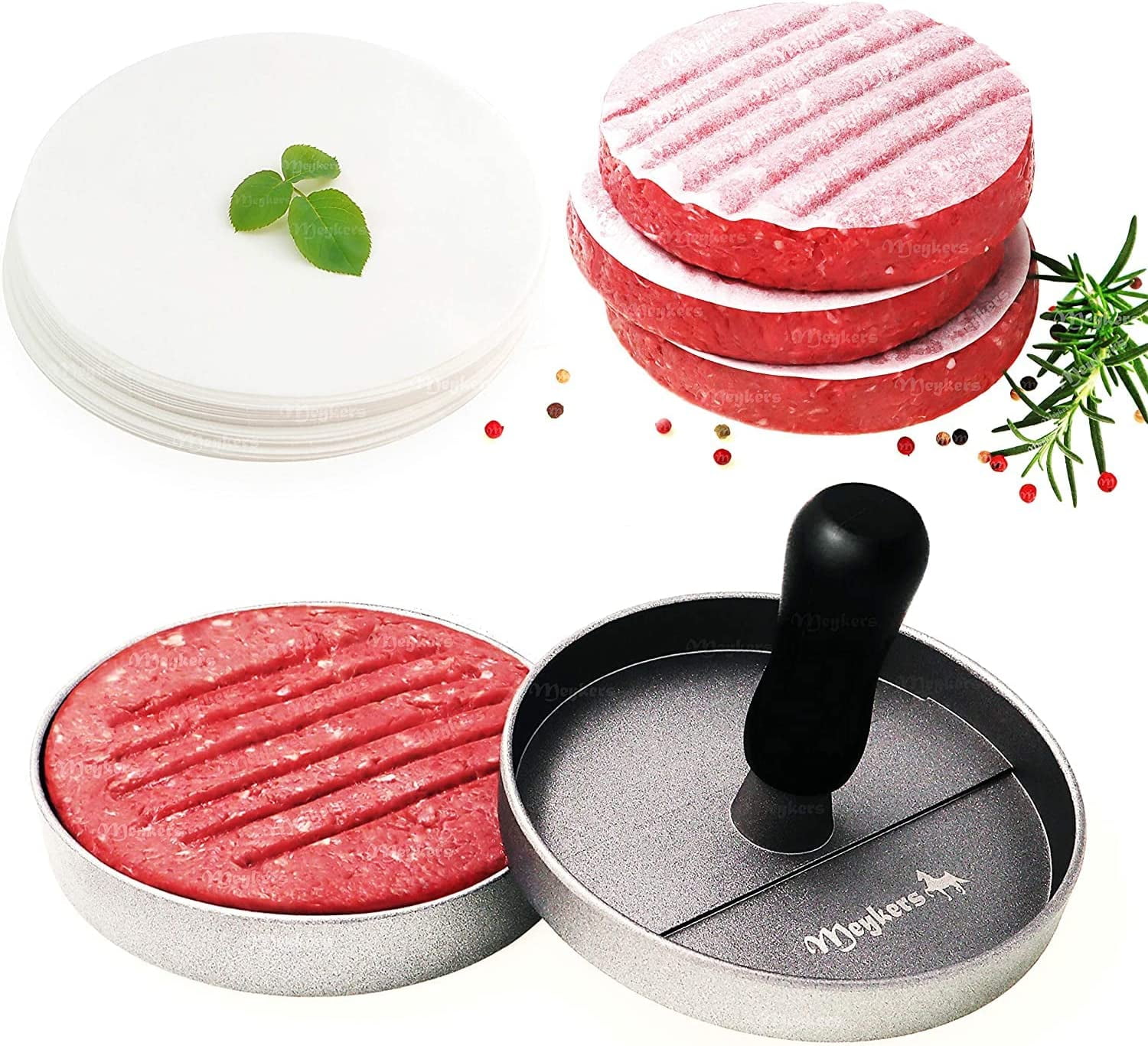 Burger Press 100 Patty Papers Set | Non-Stick Hamburger Mold with Free ...
