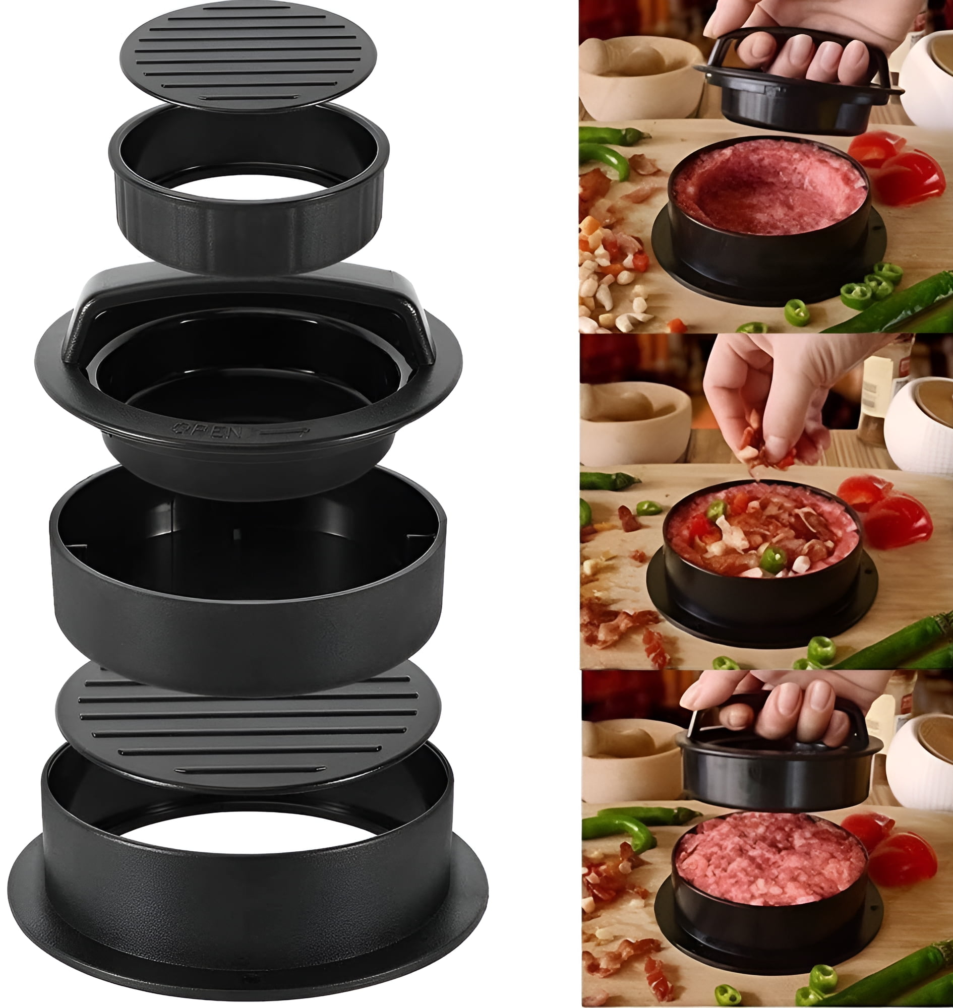 Vive Comb 3 in 1 Burger Press, Nonstick Plastic Patty Maker, Mini ...