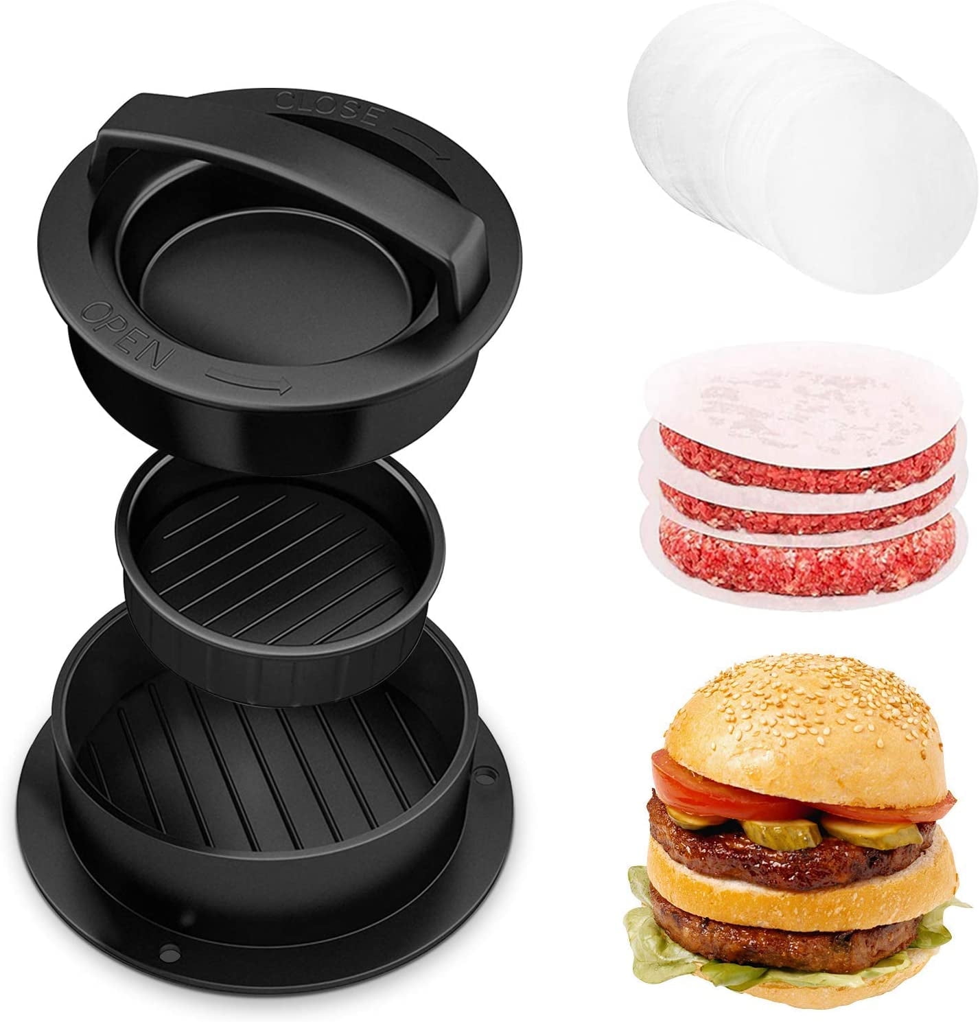 3 in 1 Burger Press: Patty Maker, Meat Slider, Various Size Molds, Non ...