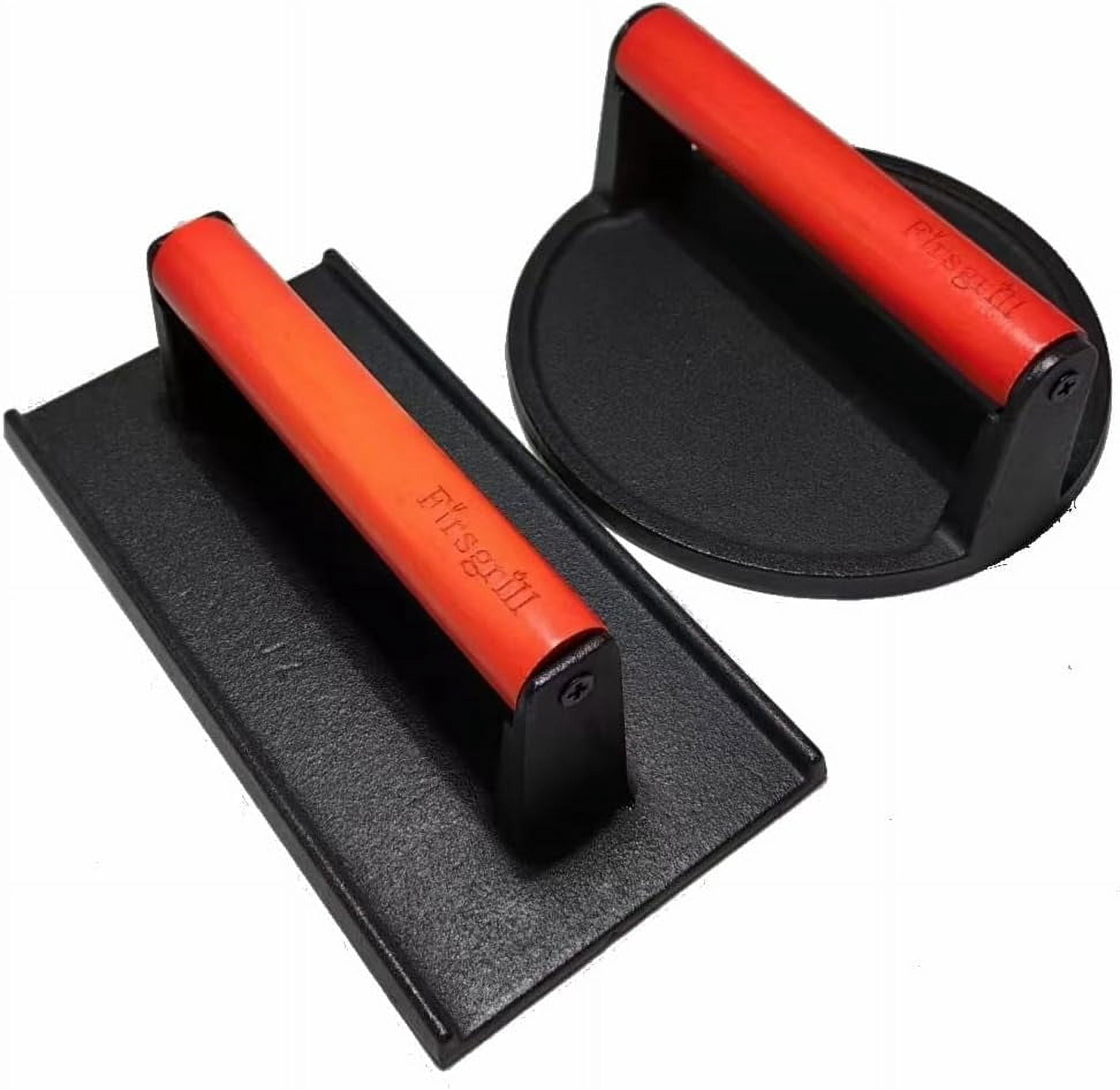 Burger Press 6.6" Round Heavy-Duty Cast Iron Smash Meat Steak with Wood ...