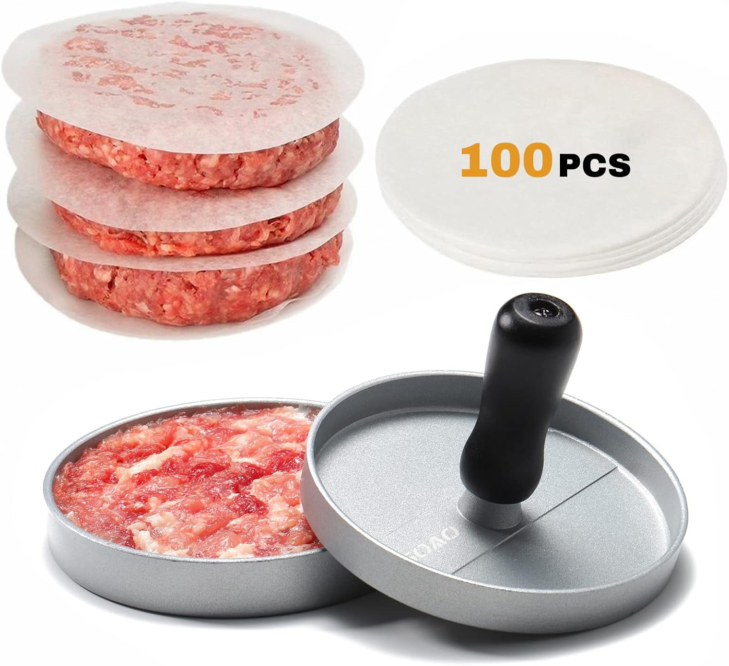 Burger Press Hamburger Patty Maker Non-Stick Hamburger Mold with 100 ...