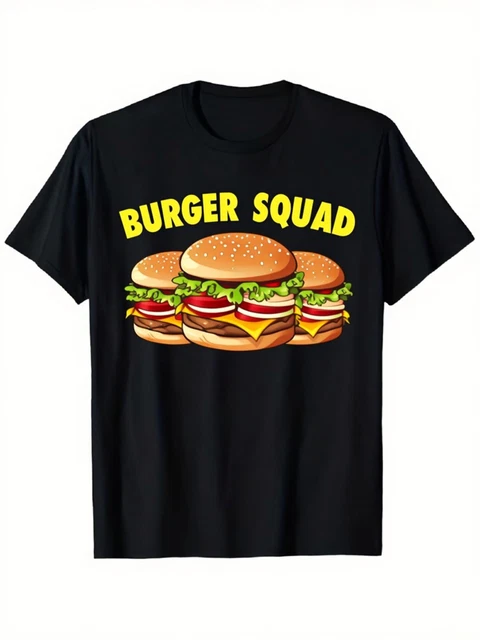 Burger Squad Graphic T-Shirt Crew Neck, Short Sleeve, Casual Daily ...