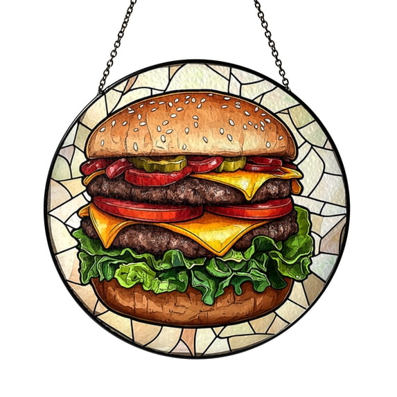Burger Stained Glass Suncatcher Window Hanging, Funny Kitchen Theme ...