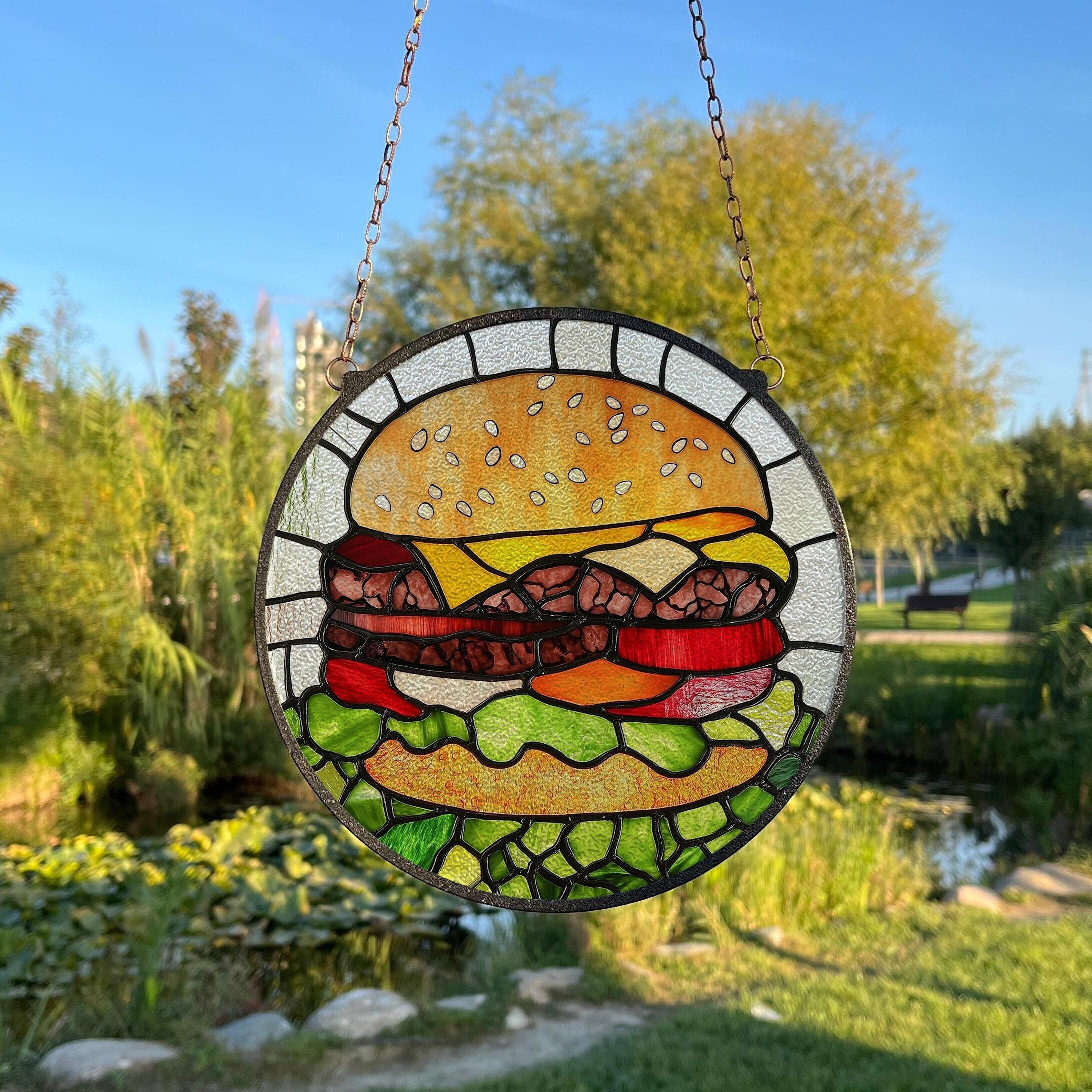 Burger Stained Glass, Window Hanging Decor, Kitchen Suncatcher Decor ...