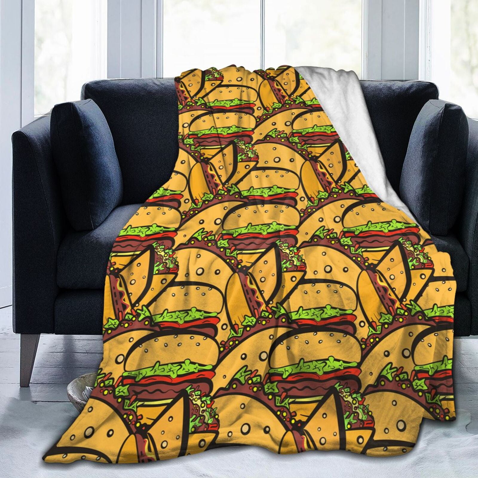 Burger Tacos Hot Dog Throw Blanket Soft Cozy Warm Durable Fuzzy Flannel ...