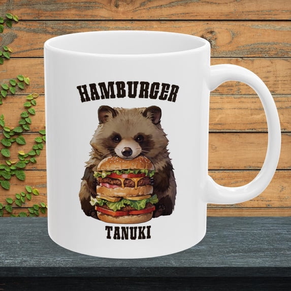 Burger Tanuki Mug, Hamburger Mug, Cute j1apanese RacC1oon Dog, Food ...