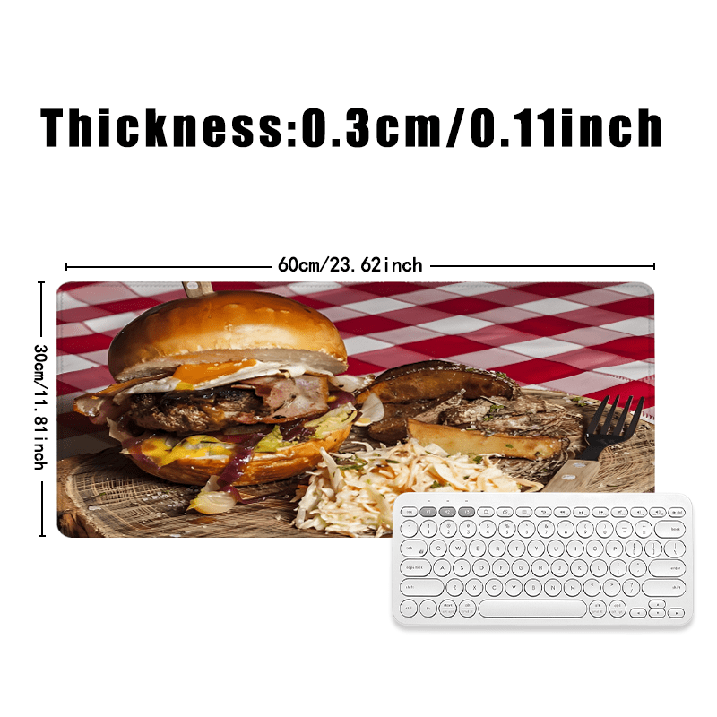 Burger Theme Rubber Mouse Pad 31.5 x 11.82 Inches - Food Art Design for ...