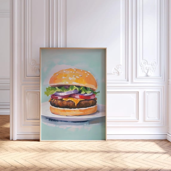 Burger Wall Art Poster, Retro Kitchen Decor, Pastel Food Wall Art ...