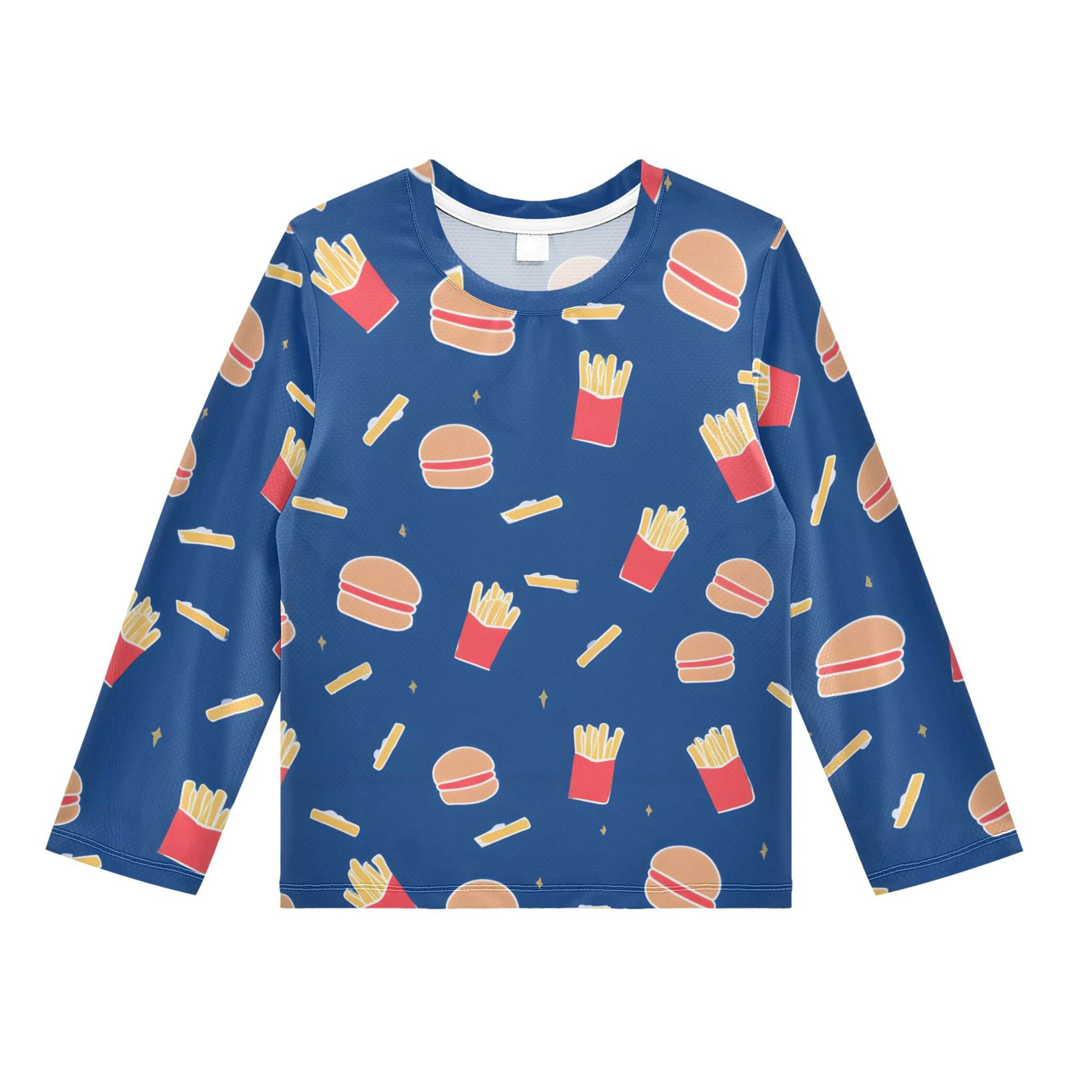 Burger and French Fries Pattern Boys' Rash Guard Shirts UPF 50 Plus Sun ...