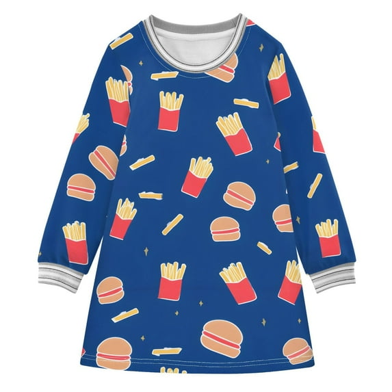 Burger and French Fries Pattern Girls'long-sleeved dress Thickened A ...