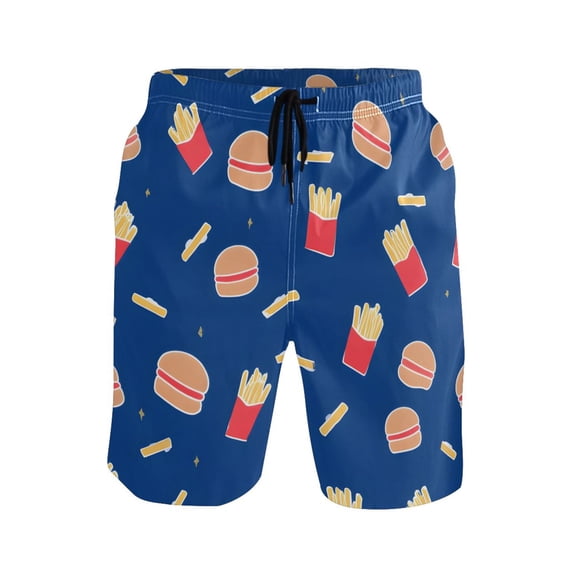 Burger and French Fries Pattern Mens Swim Trunks Quick Dry Board Shorts ...