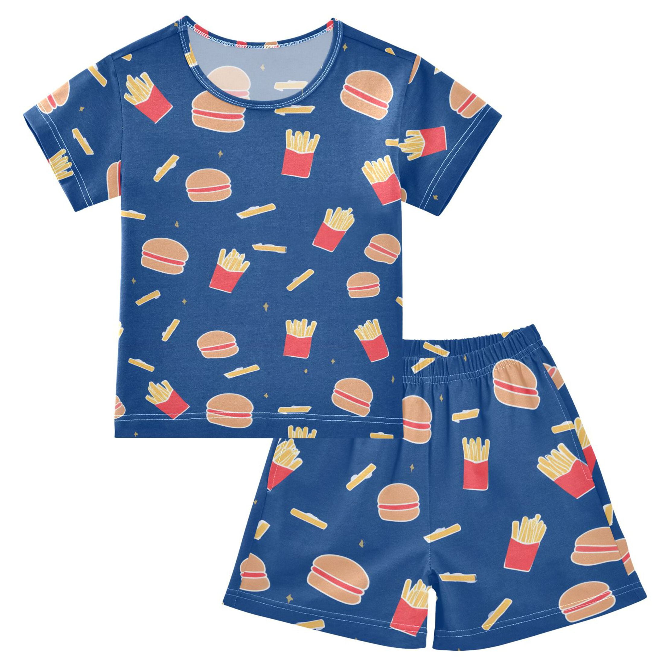 Burger and French Fries Pattern Summer Pajama Set Soft Cotton Short ...