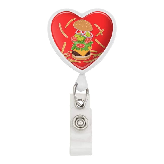 Burger and Fries with Lettuce Cheese Tomatoes and Pickles Heart Lanyard ...