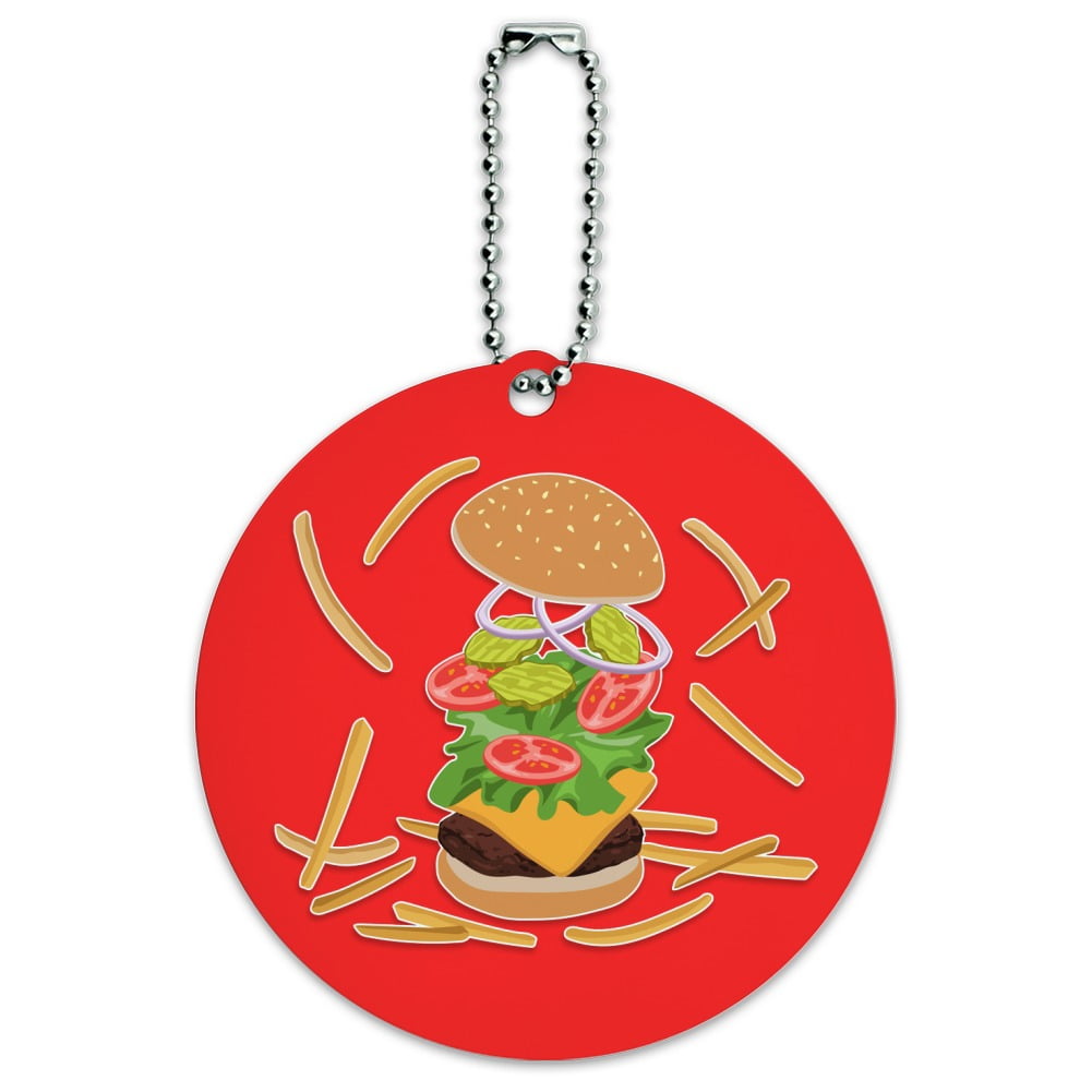 Burger and Fries with Lettuce Cheese Tomatoes and Pickles Round Luggage ...