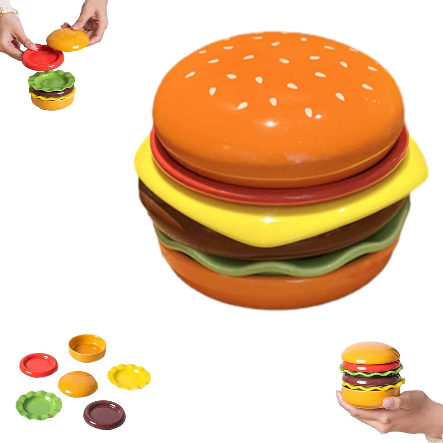 Burger shaped bone spitting dish set、 6-piece hamburger plate set ...